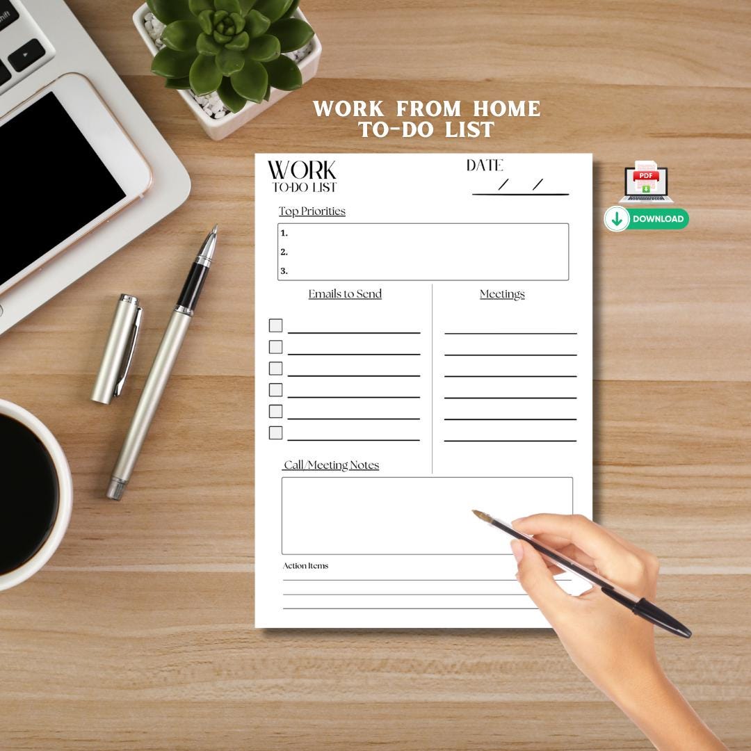 Work From Home Printable: To-do List, Meeting Notes (digital Download ...