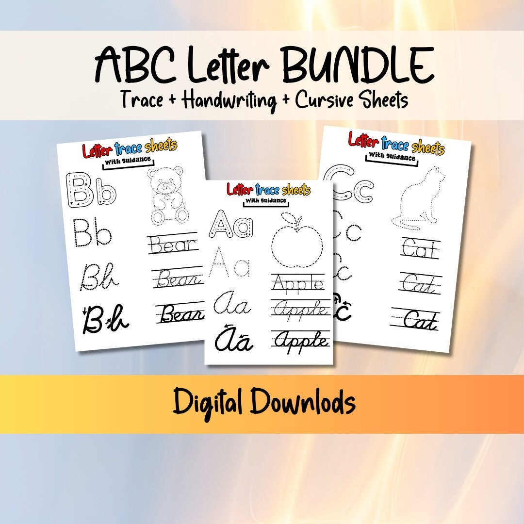 ABC Trace Handwriting Bundle Sheets, Letter Trace Worksheets, Cursive ...