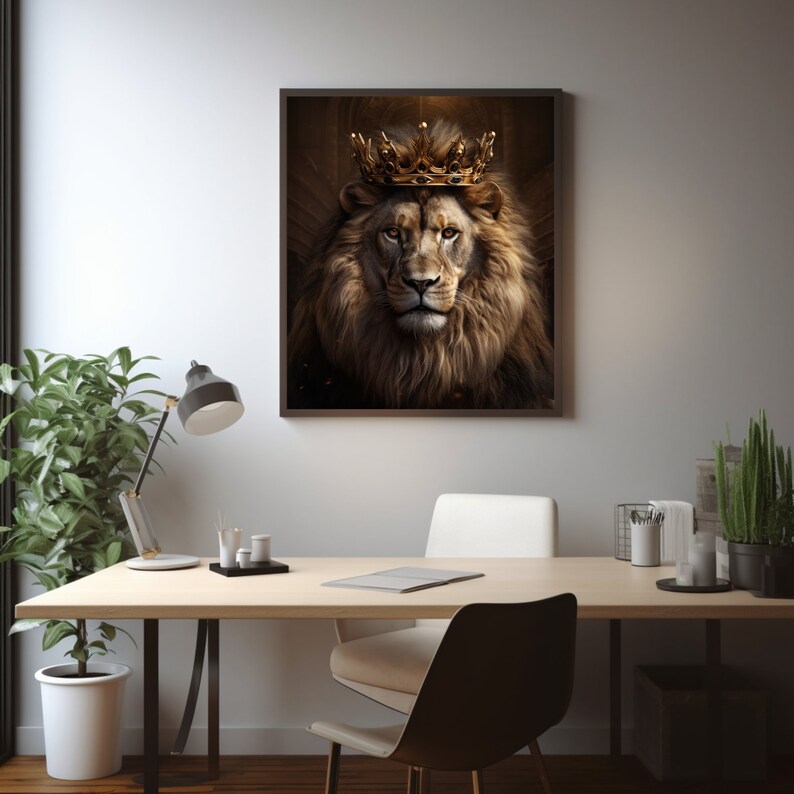 Lion With Crown Art Modern Lion Wall Art Modern Art Printable Wall Art ...
