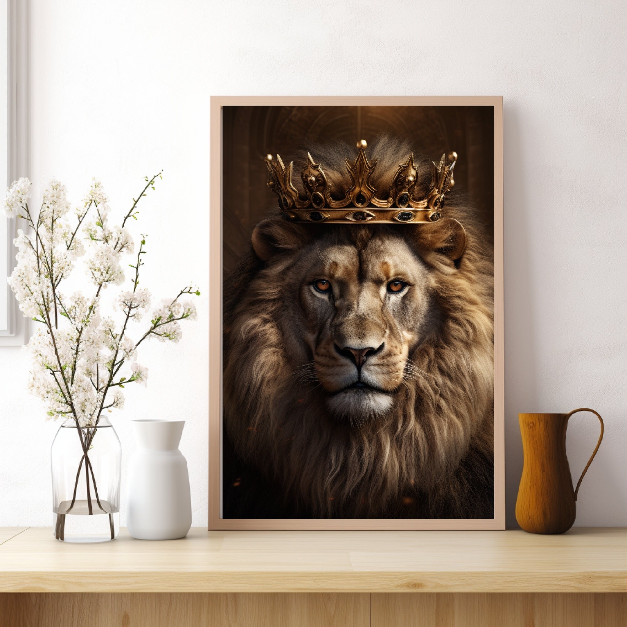Lion With Crown Art Modern Lion Wall Art Modern Art Printable Wall Art ...