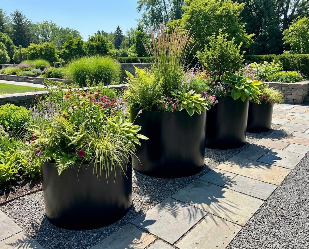 Large Round Cylinder Fiberglass Planter - Custom Outdoor Commercial ...