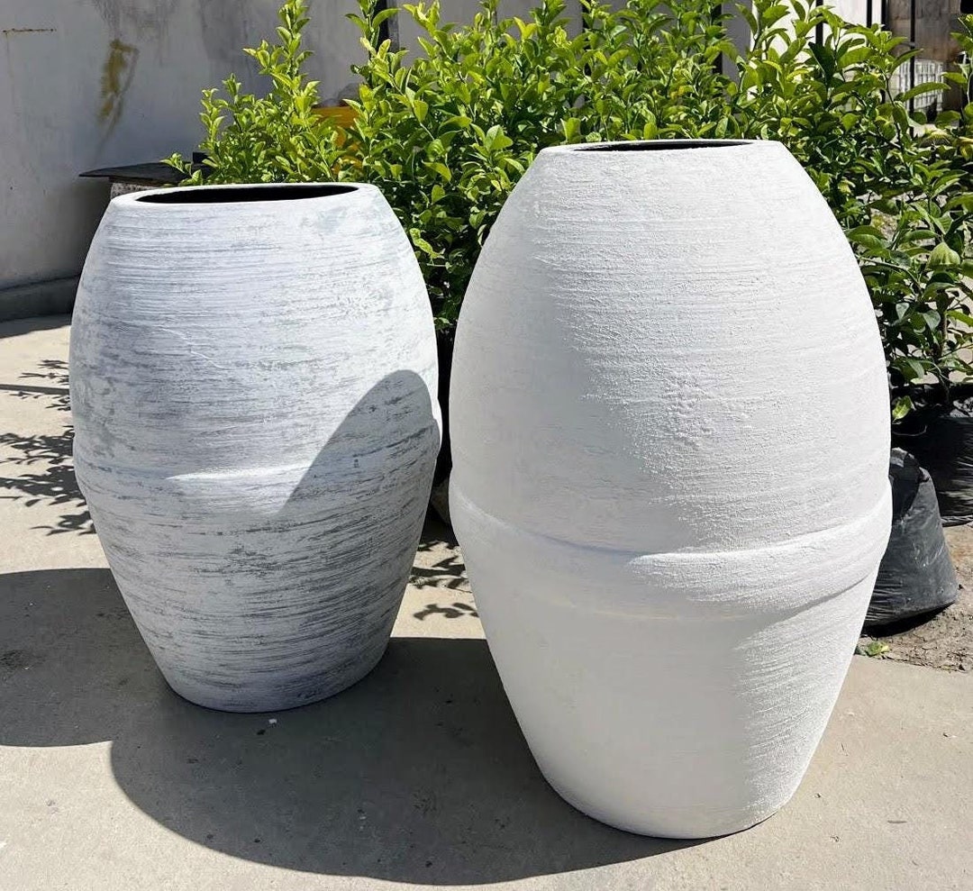 Textured White Stucco Planter: 30" Tall Indoor Outdoor Vessel - Etsy