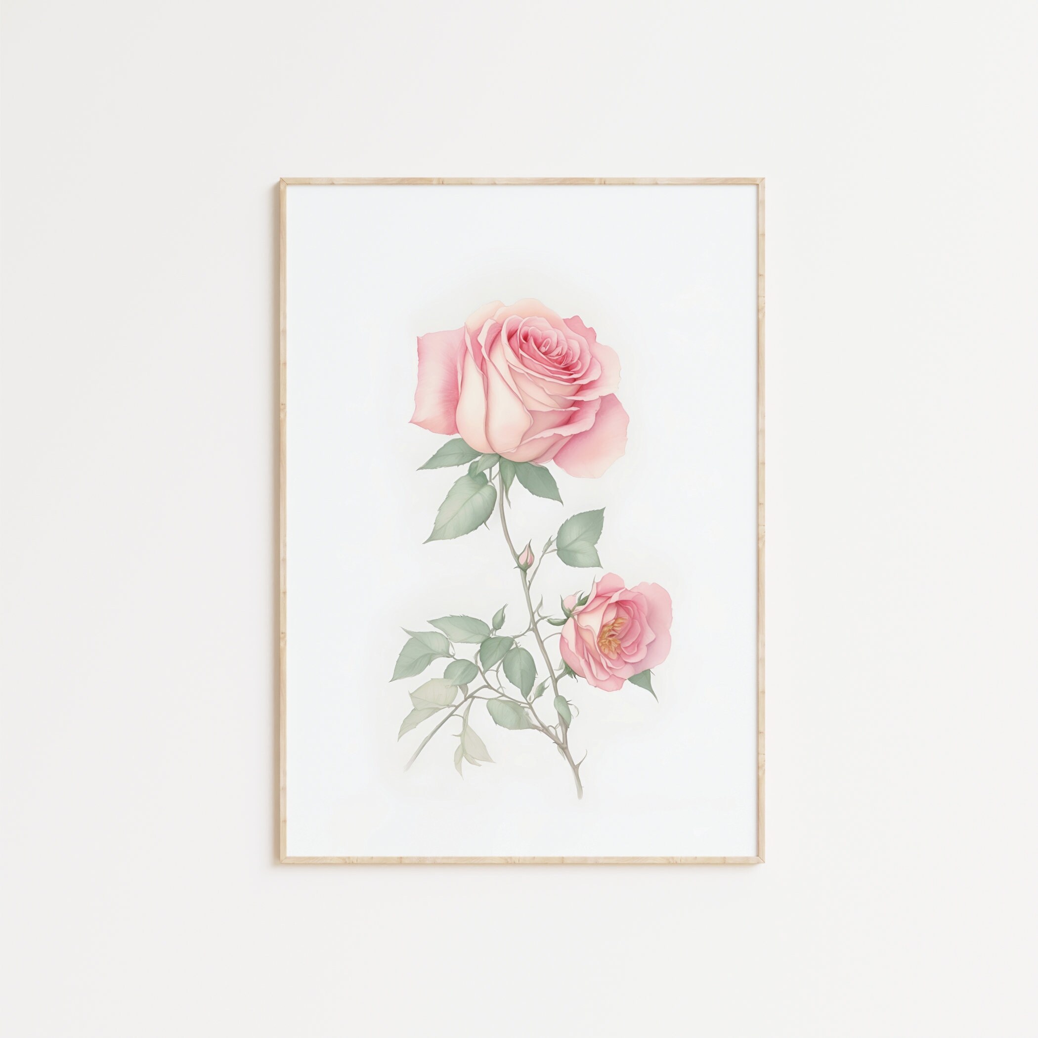 NEW! Duet Pink Roses Minimalist Flowers Printable Wall Art, Wild ...