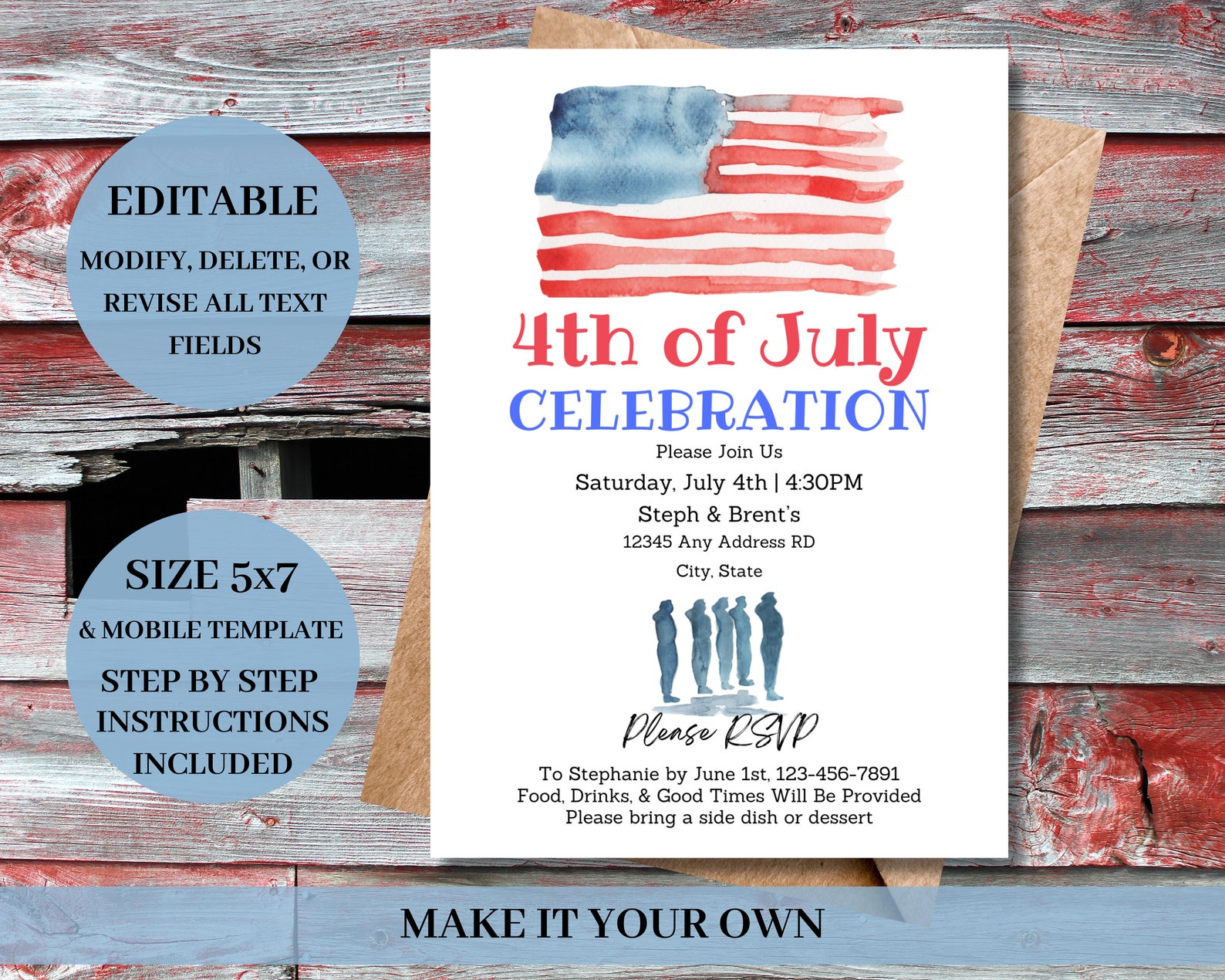 Customizable 4th of July Party Invitation: Patriotic American Flag ...