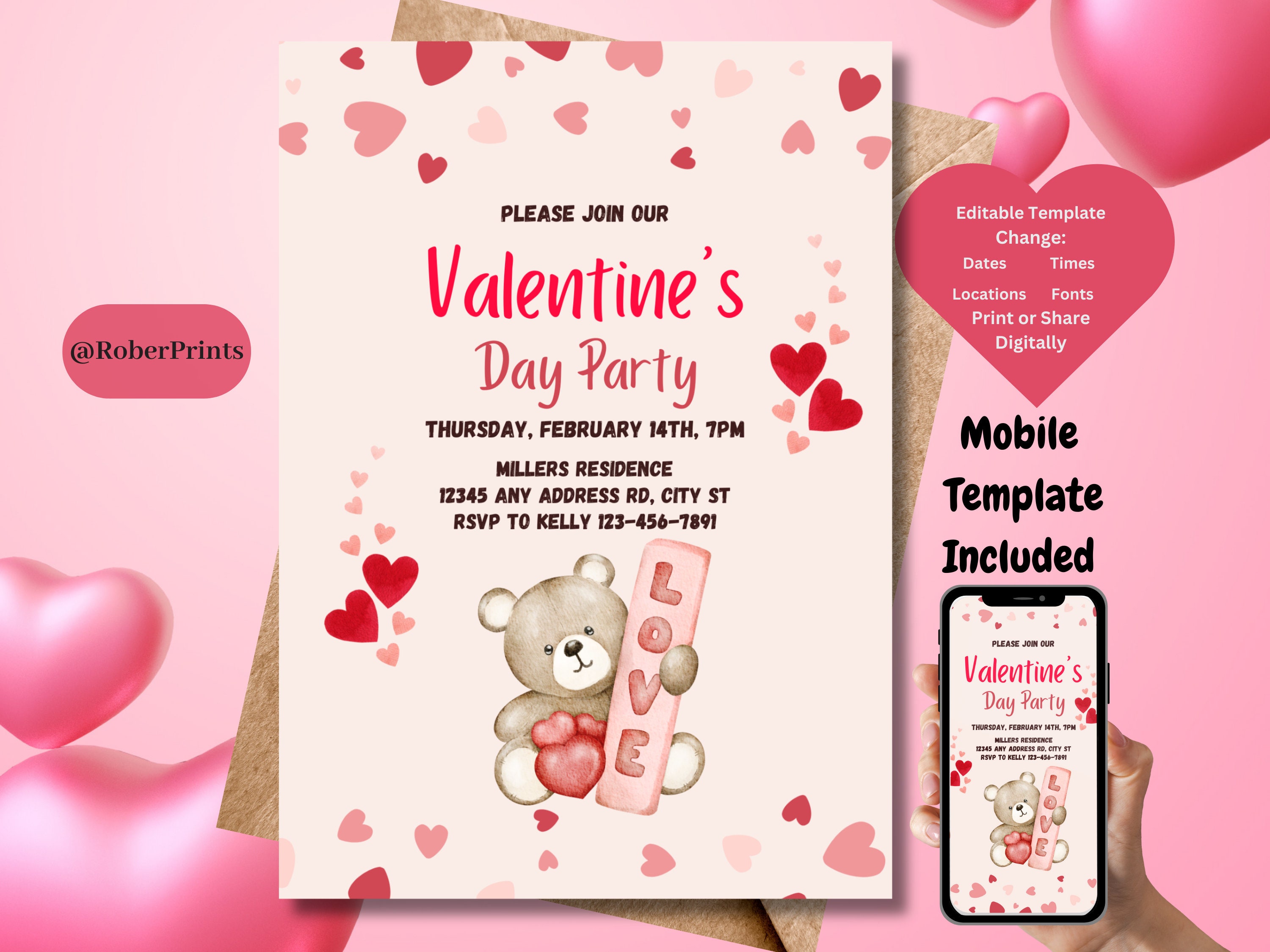 Editable Digital Valentine Invitation, Electronic Valentine Party ...