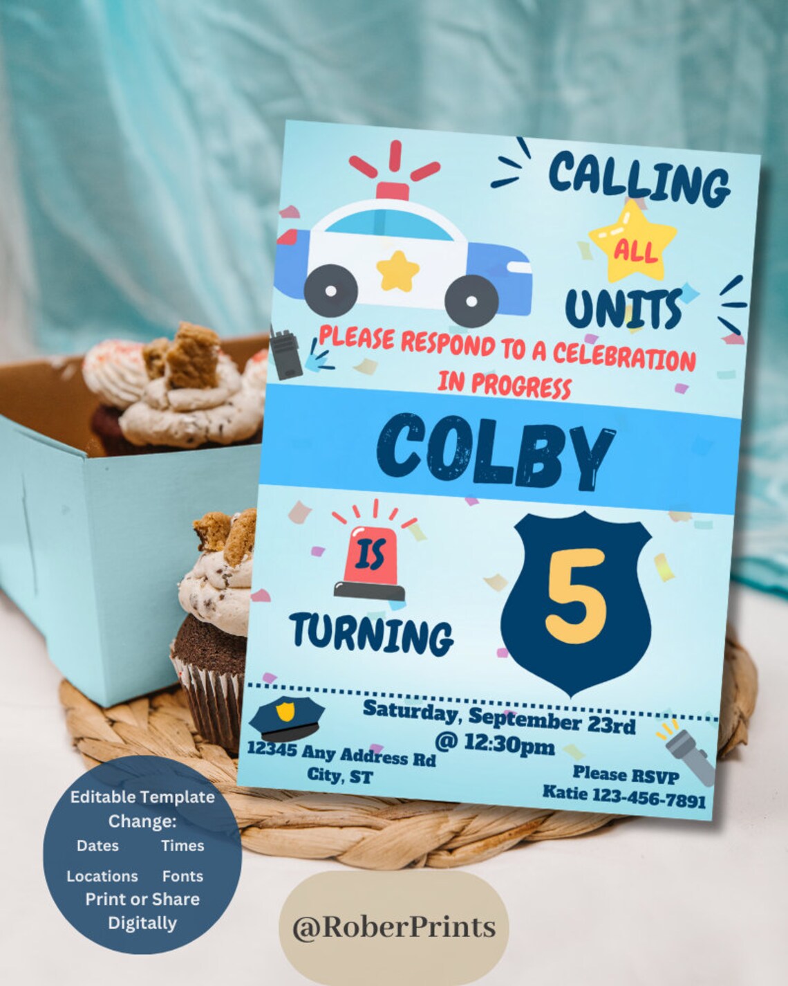 Editable Police Invitation, Police Birthday Invitation, Instant ...