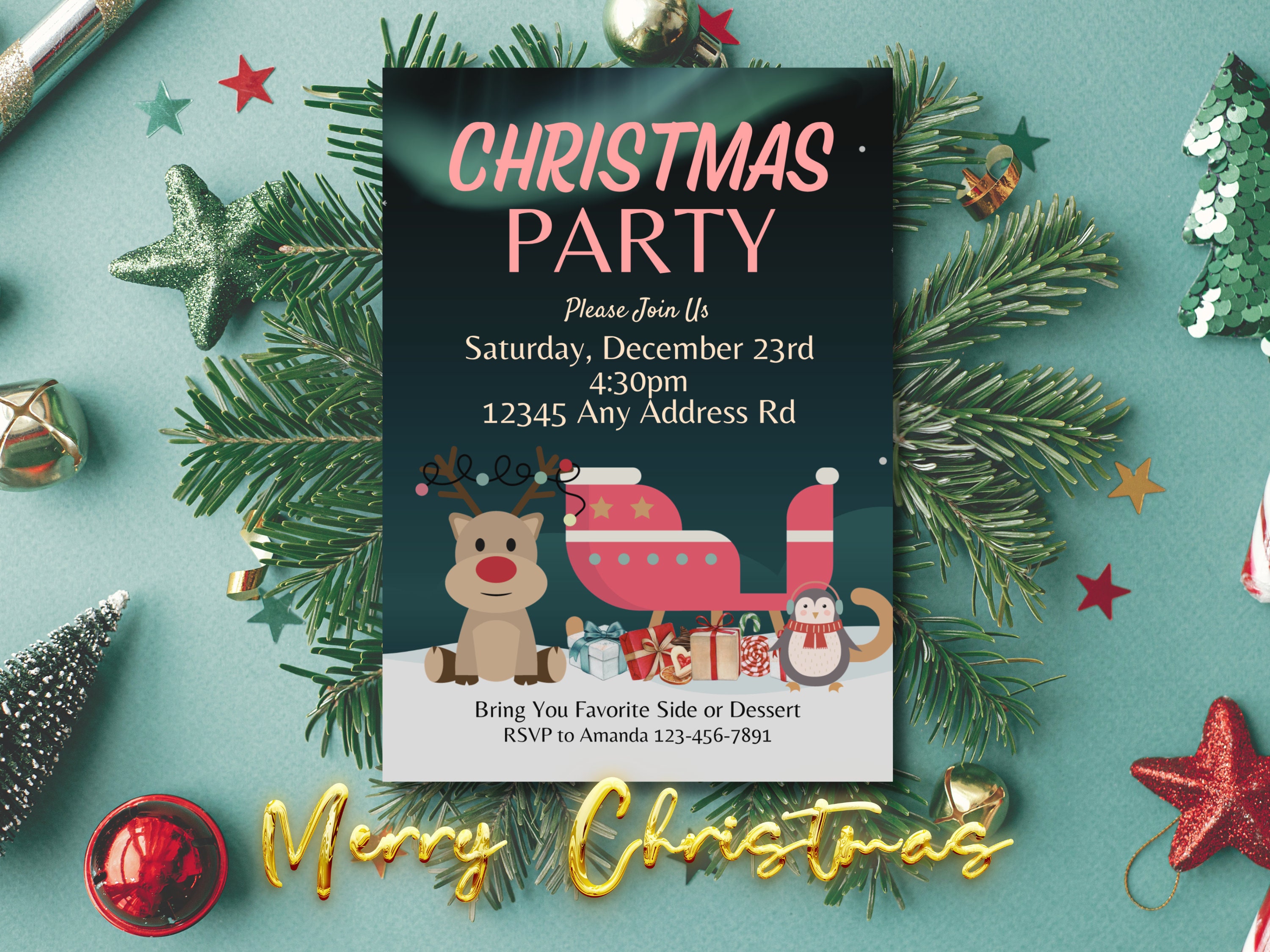 Editable Christmas Invitation, Printable Christmas Invitation, Digital ...