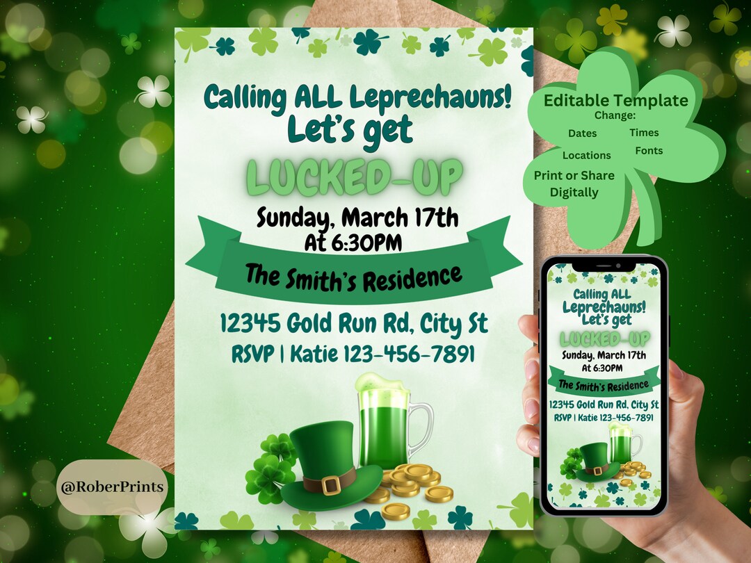 Editable St Patrick's Day Invitation, Editable St Patrick's Template ...