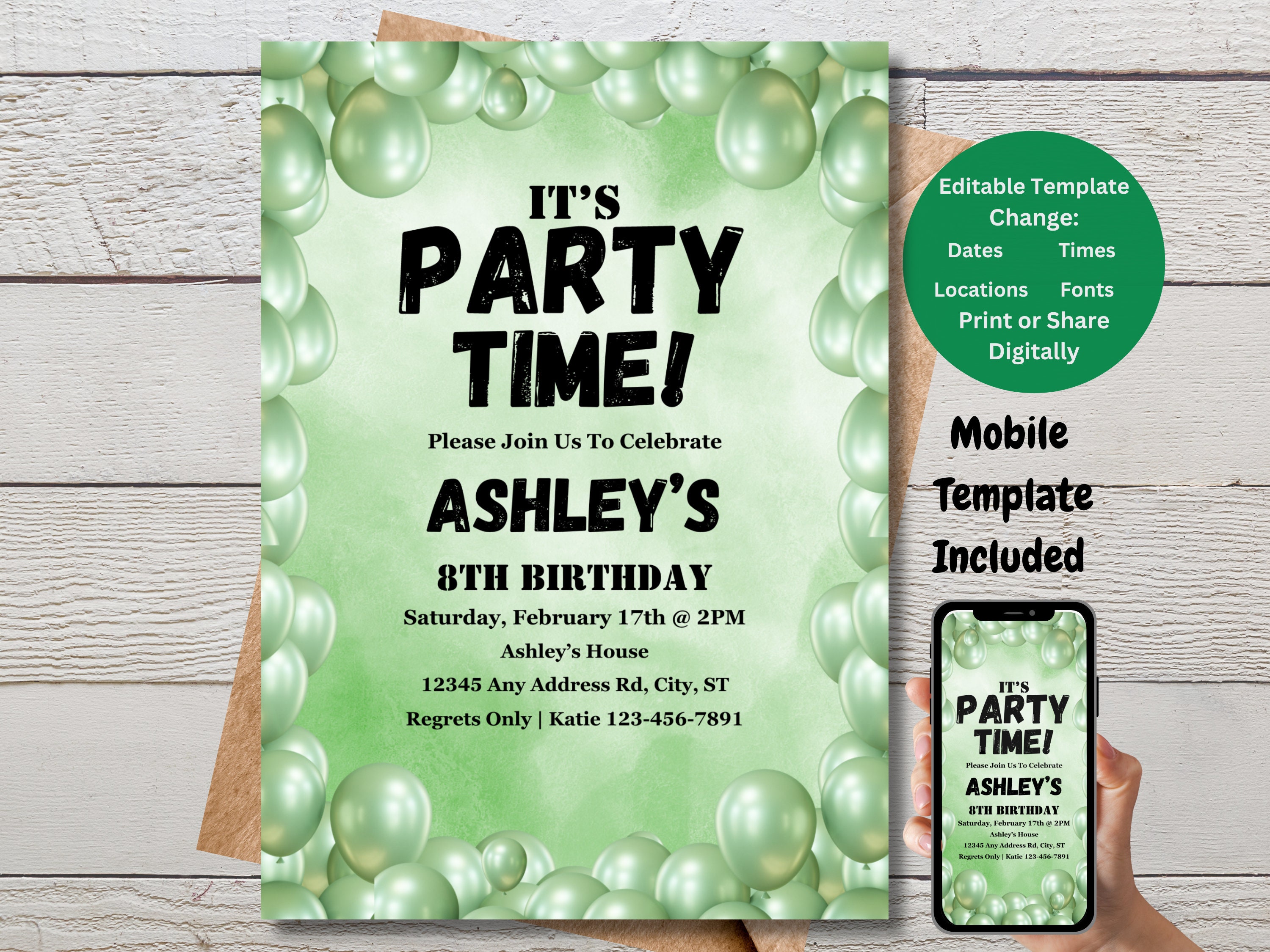 Editable Birthday Invitation, Balloon Birthday Invite, Digital Birthday ...