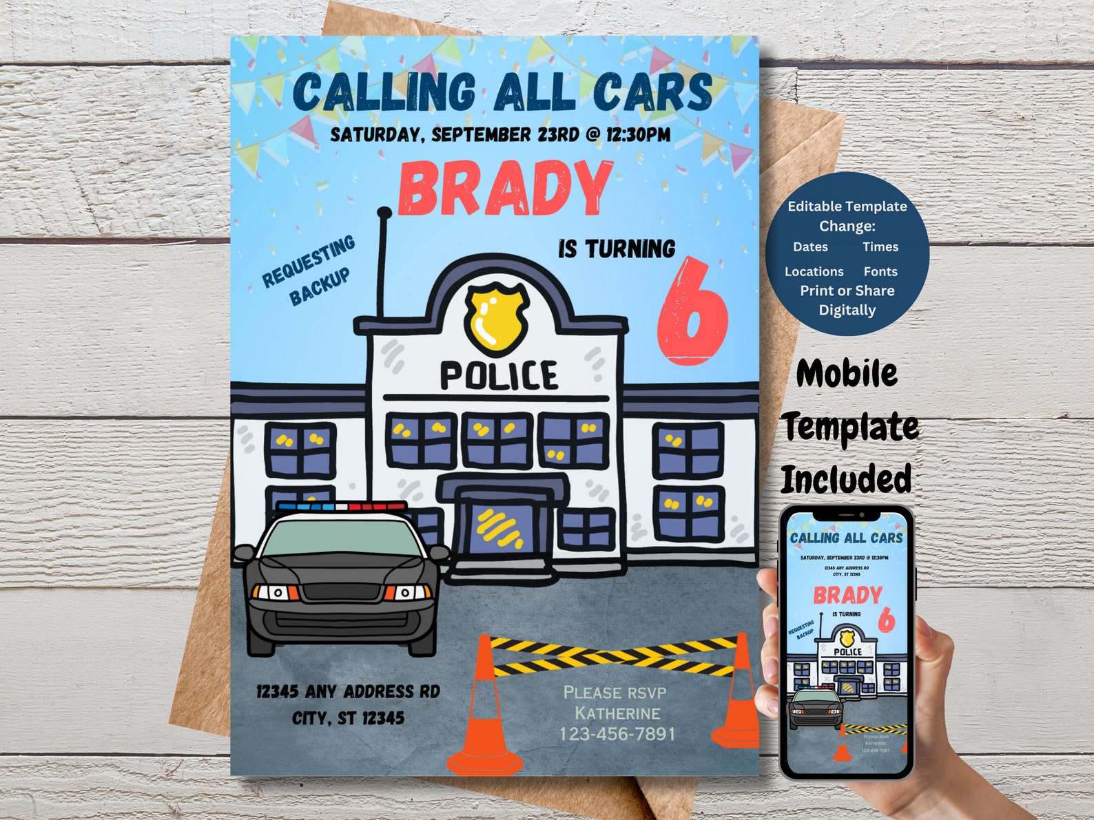 Editable Police Invitation, Police Birthday Invitation, Instant ...