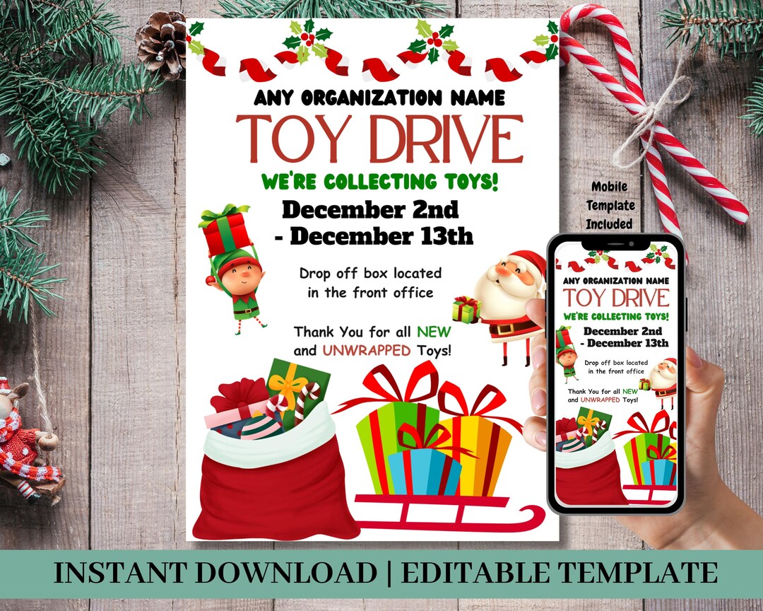 Editable Toy Drive Template, Toy Drive Template, Christmas Toy Drive ...
