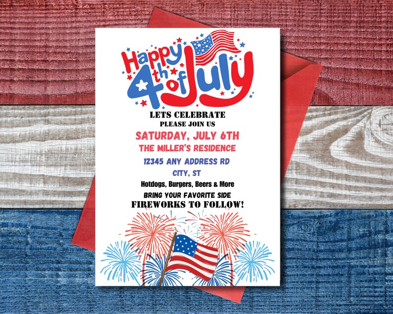 Editable 4th of July Invitation, July 4th Party Invite, July Fourth ...