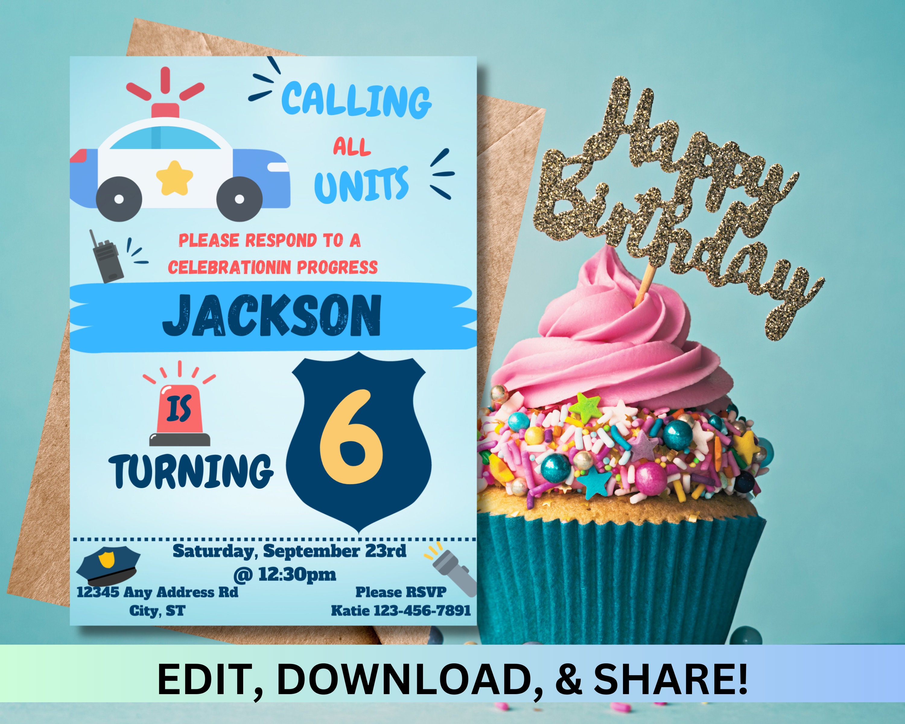 Editable Police Invitation, Police Birthday Invitation, Police Officer ...