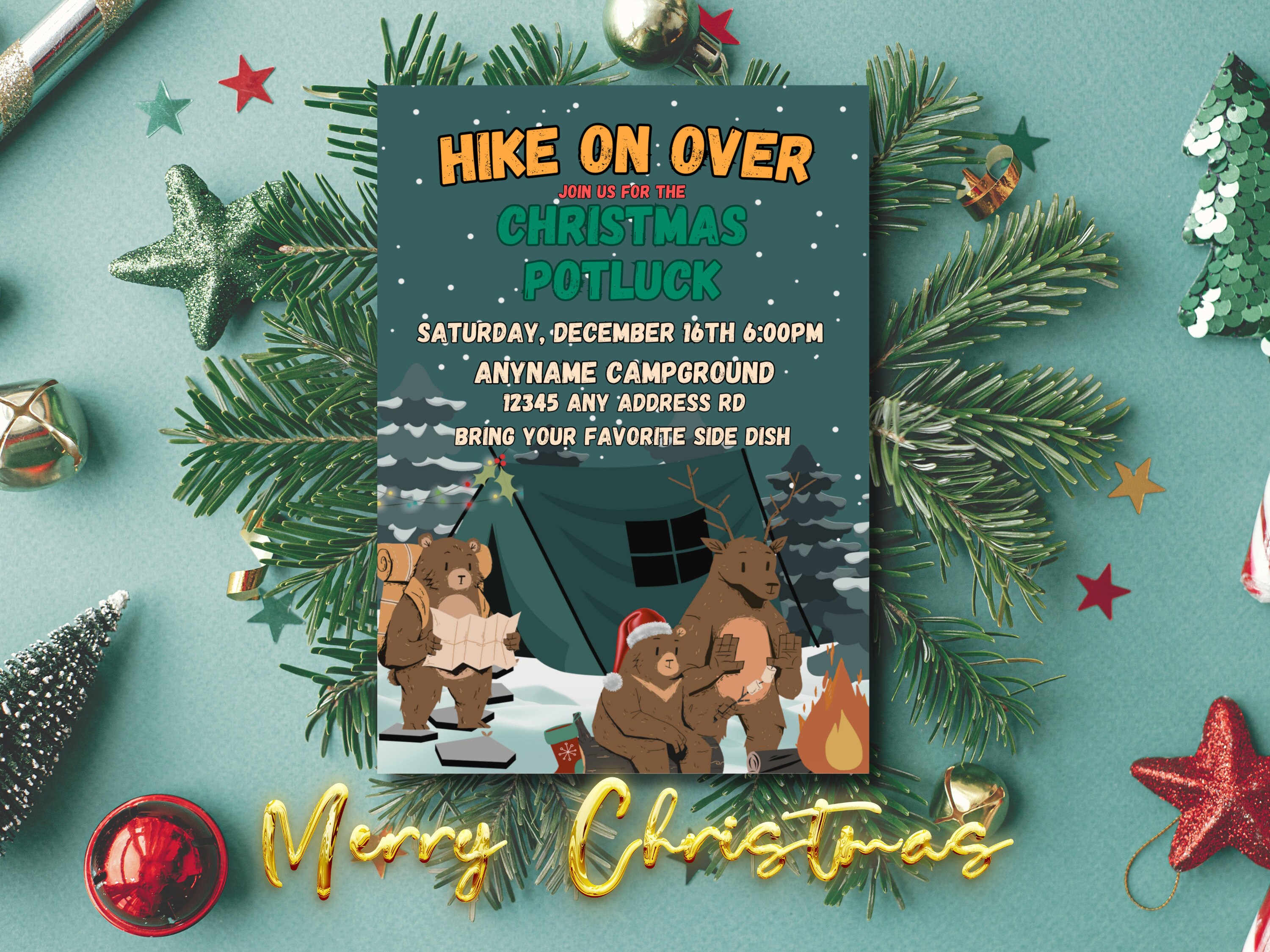 Editable Christmas Campground Invitation, Christmas Camping Invite ...