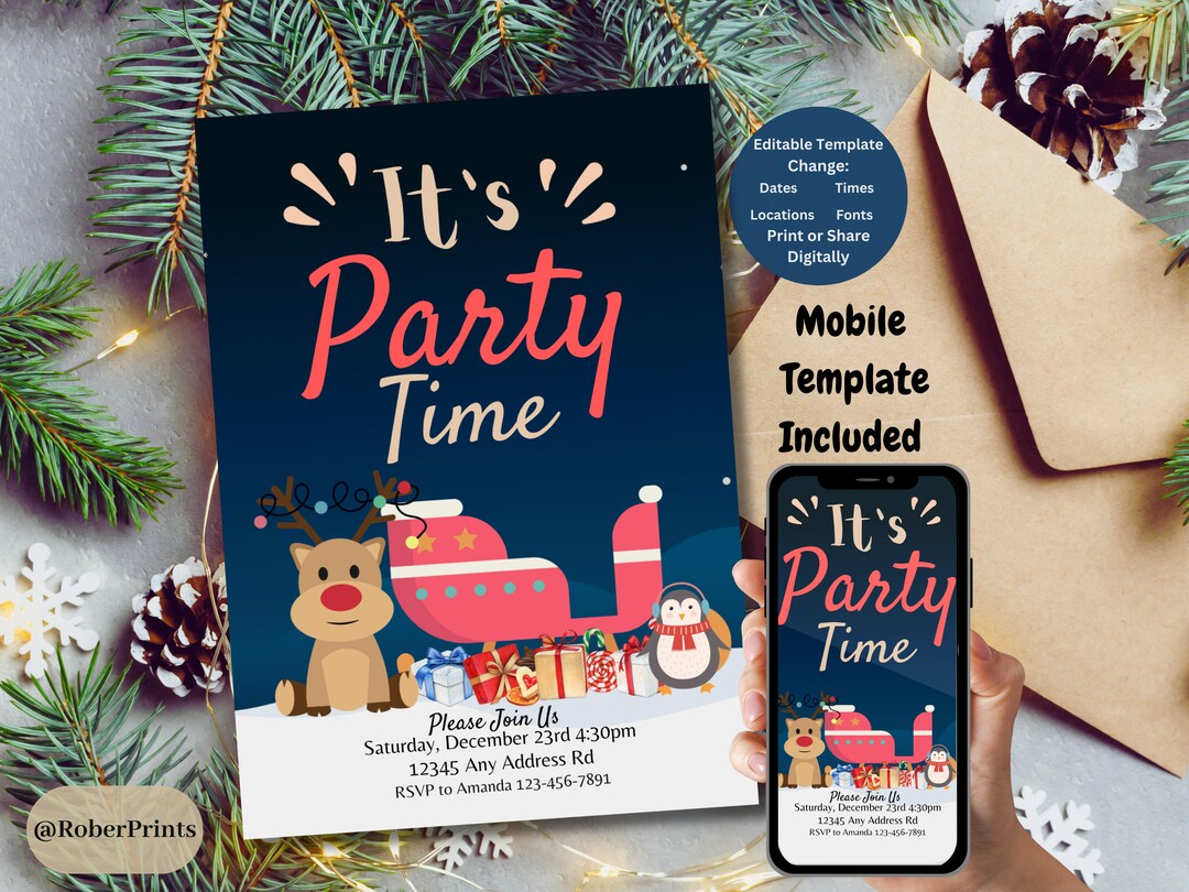 Editable Christmas Invitation, Printable Christmas Invitation, Digital ...