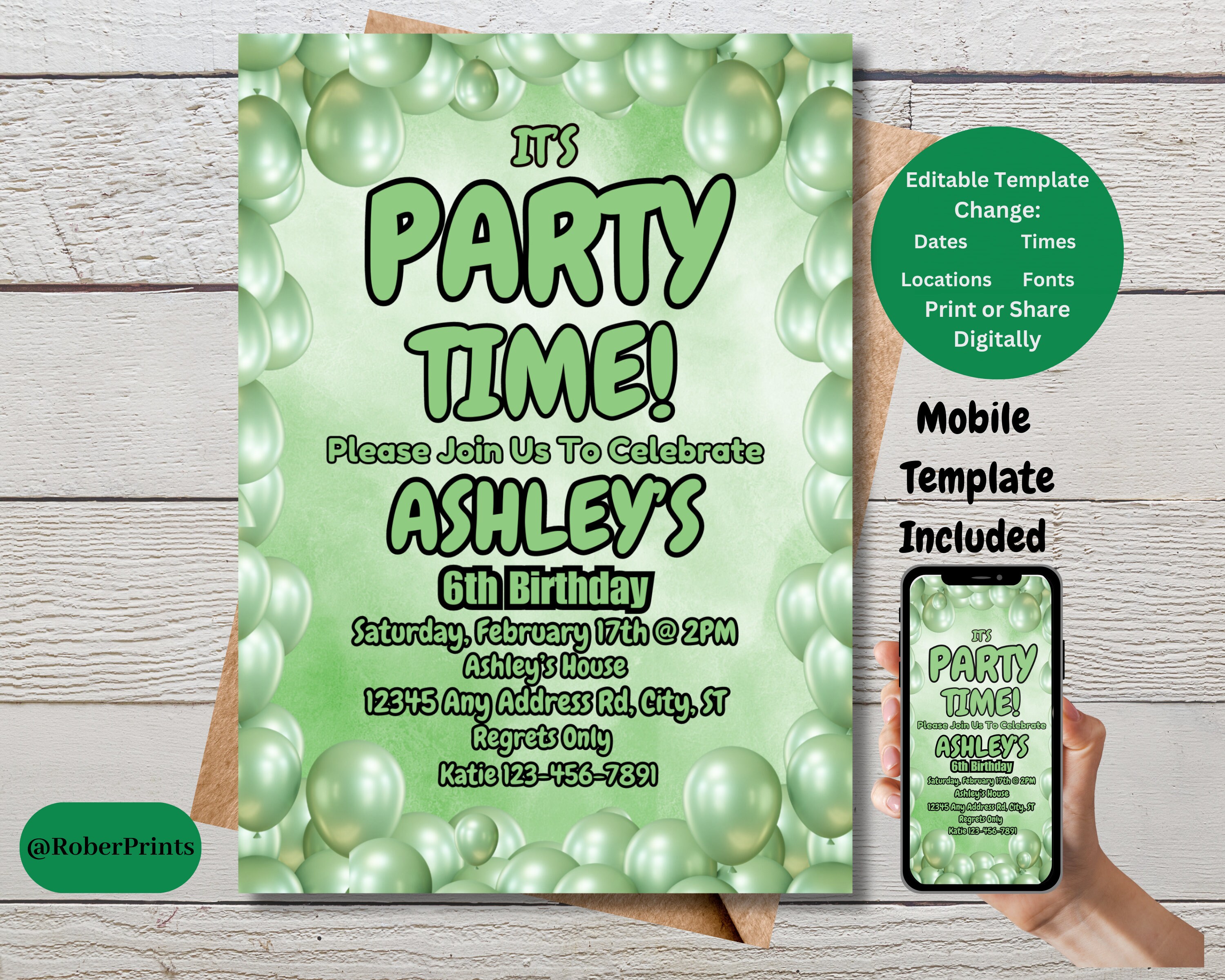 Editable Birthday Invitation, Balloon Birthday Invite, Digital Birthday ...