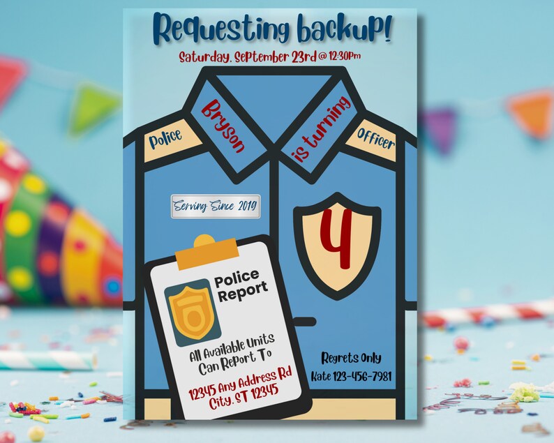 Editable Police Invitation Police Birthday Invitation - Etsy