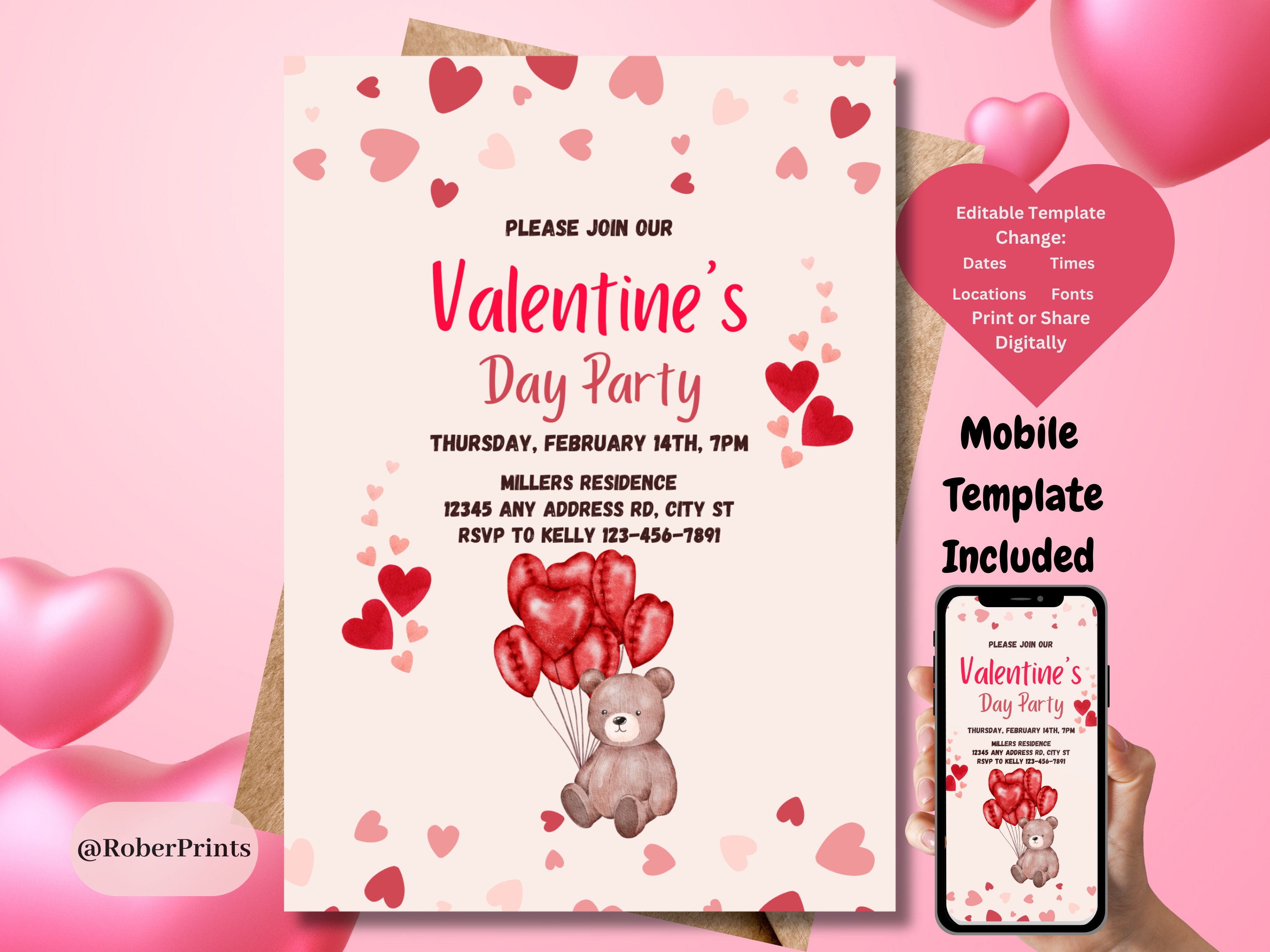 Editable Digital Valentine Invitation, Electronic Valentine Party ...