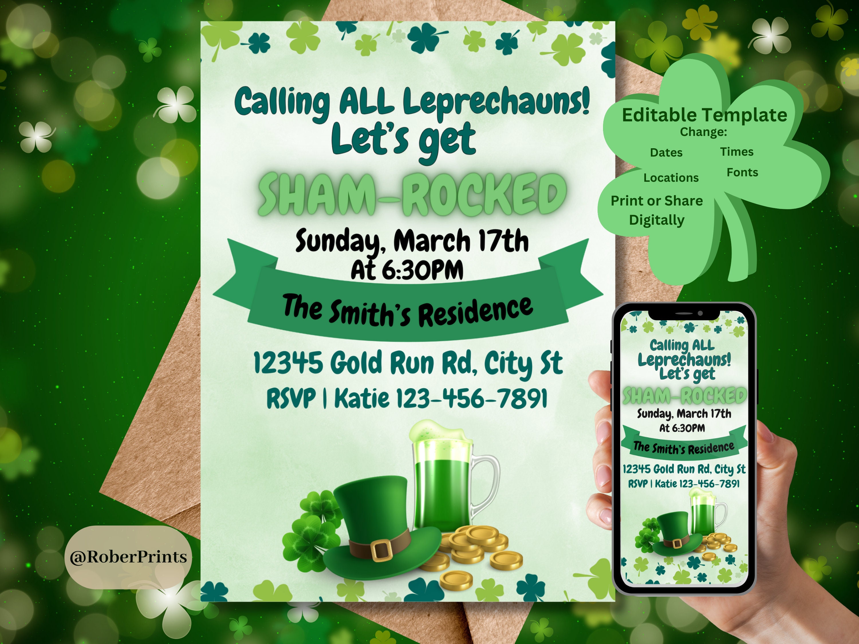 Editable St Patrick's Day Invitation, Editable St Patrick's Template ...