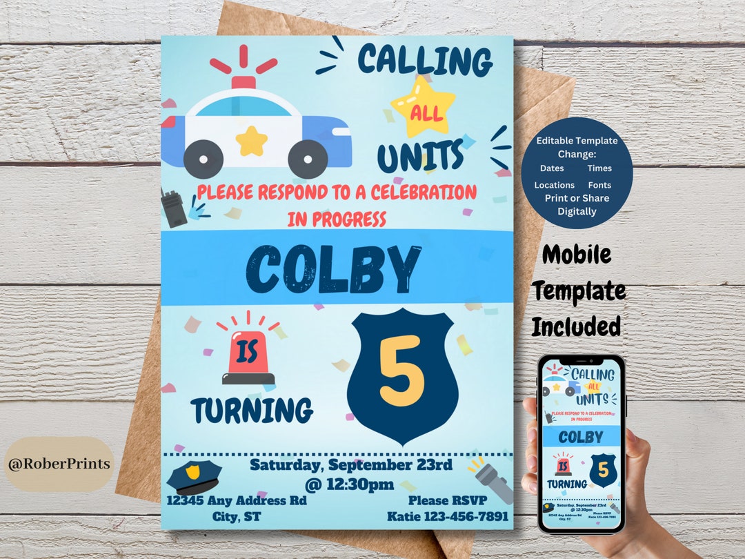 Editable Police Invitation, Police Birthday Invitation, Instant ...