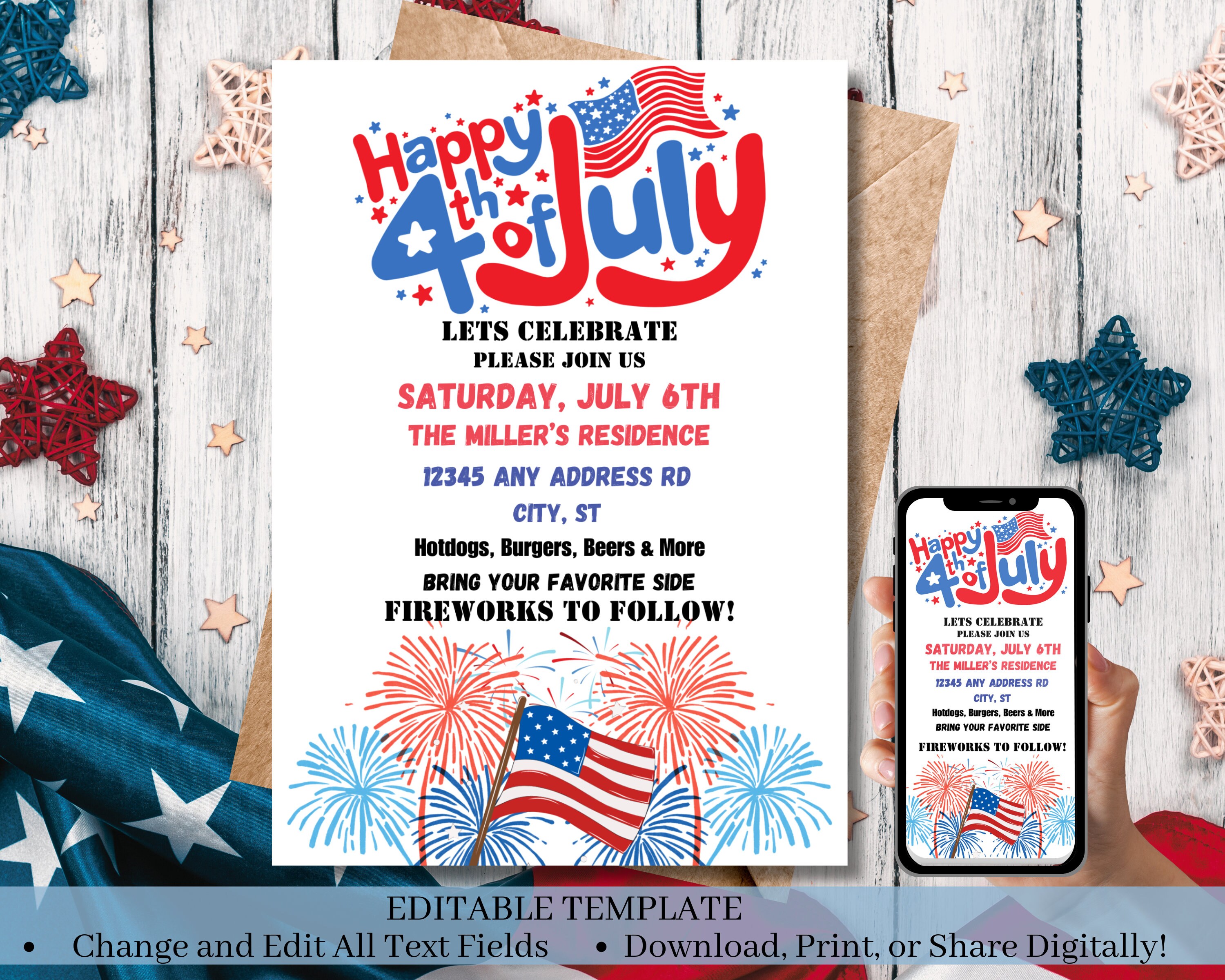 Editable 4th of July Invitation, July 4th Party Invite, July Fourth ...