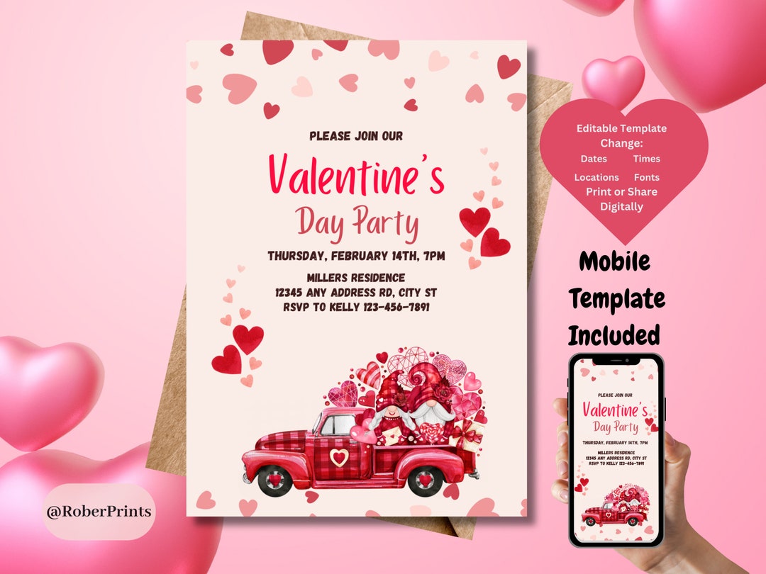 Editable Digital Valentine Invitation, Electronic Valentine Party ...