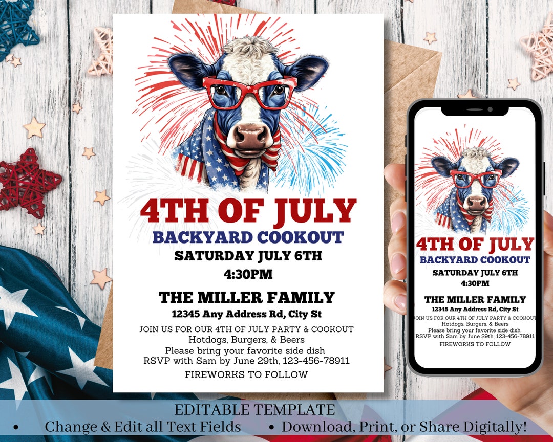 Editable 4th of July Invitation, July 4th Party Invite, July Fourth ...