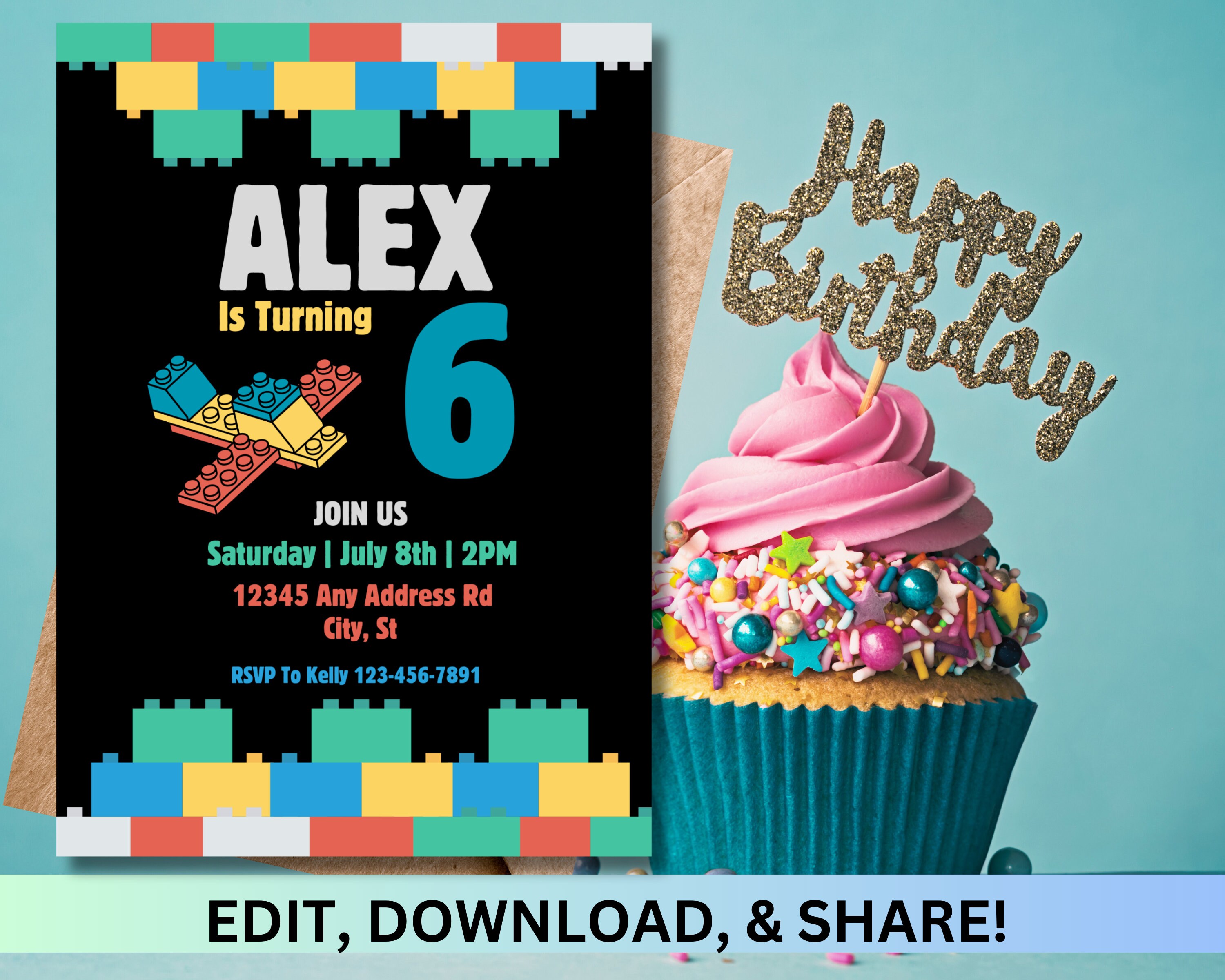 Editable Building Blocks Birthday Invite, Building Bricks, Block Party ...