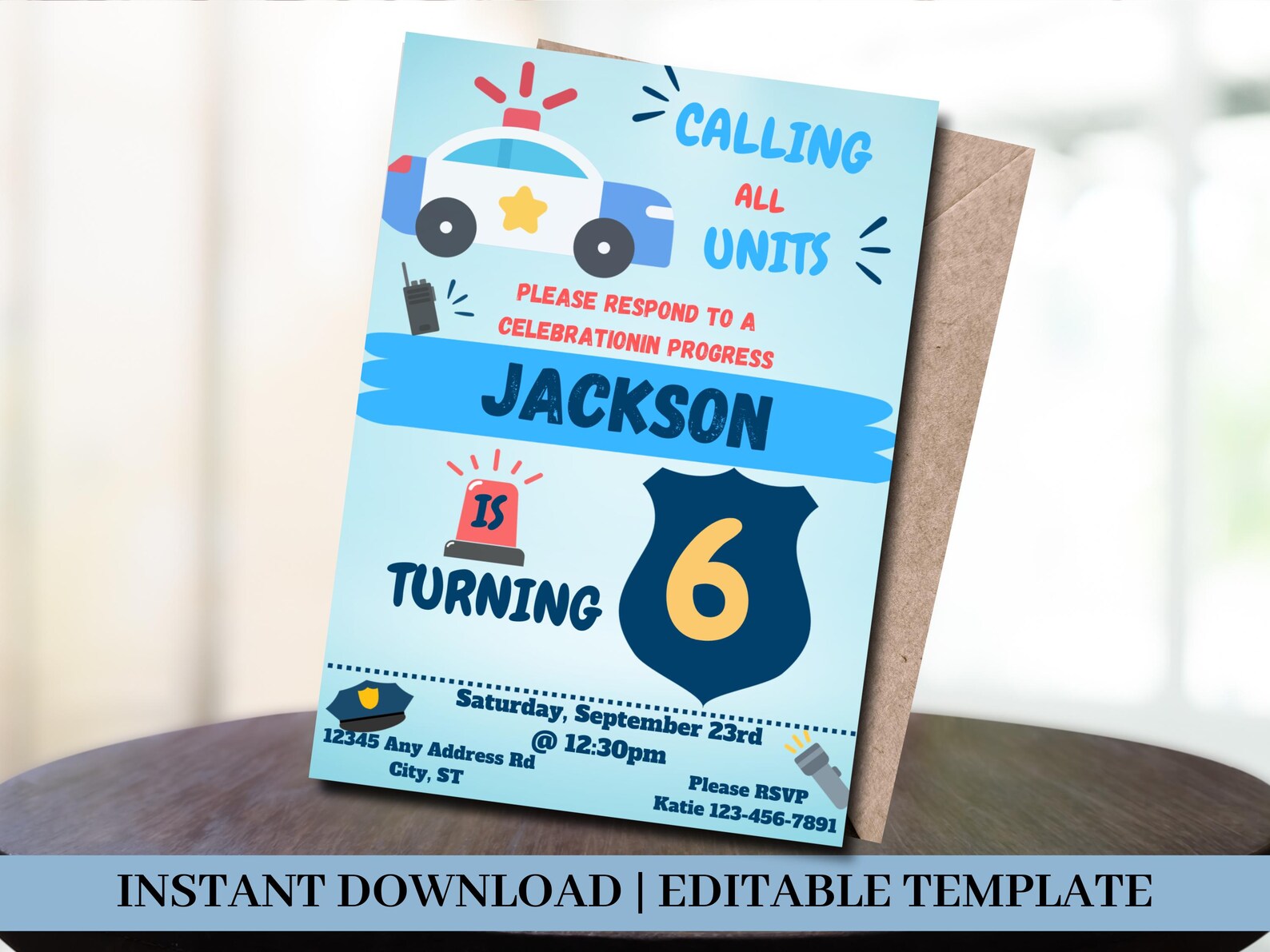 Customizable Police Officer Birthday Party Invitation | Instant ...