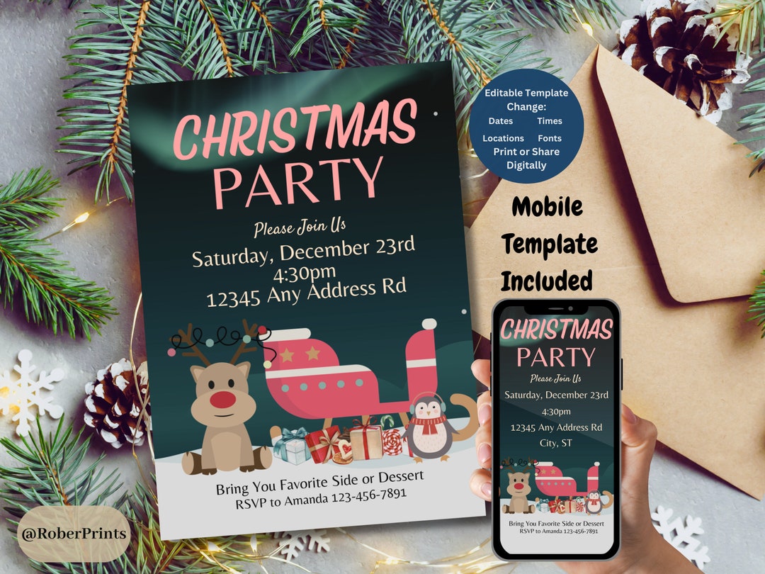 Editable Christmas Invitation, Printable Christmas Invitation, Digital ...