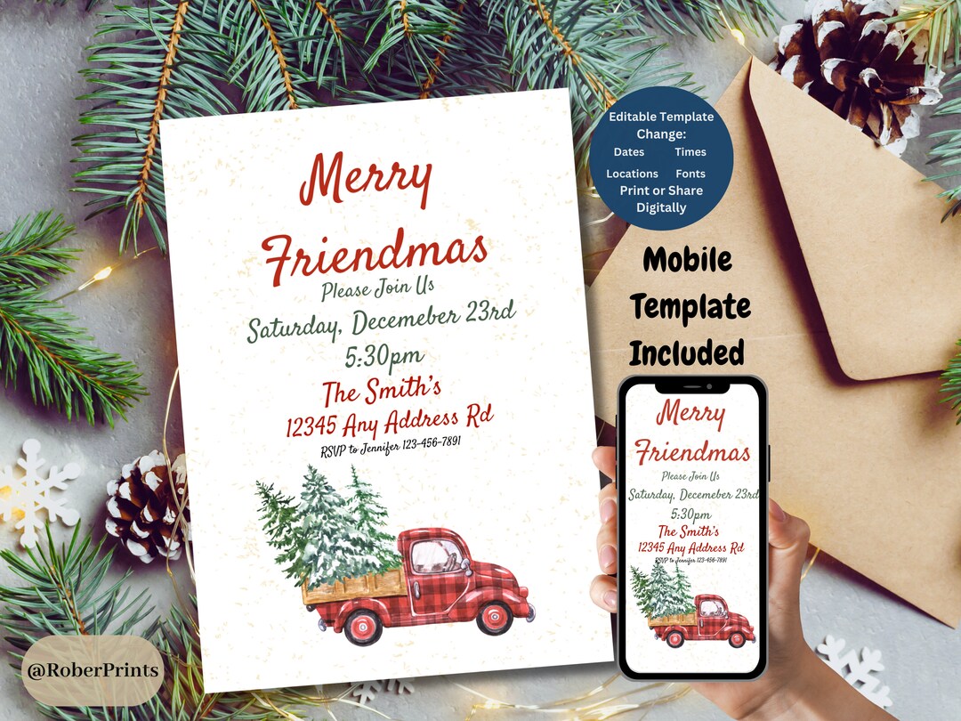 Editable Friendmas Invitation, Merry Friendmas, Digital Christmas ...