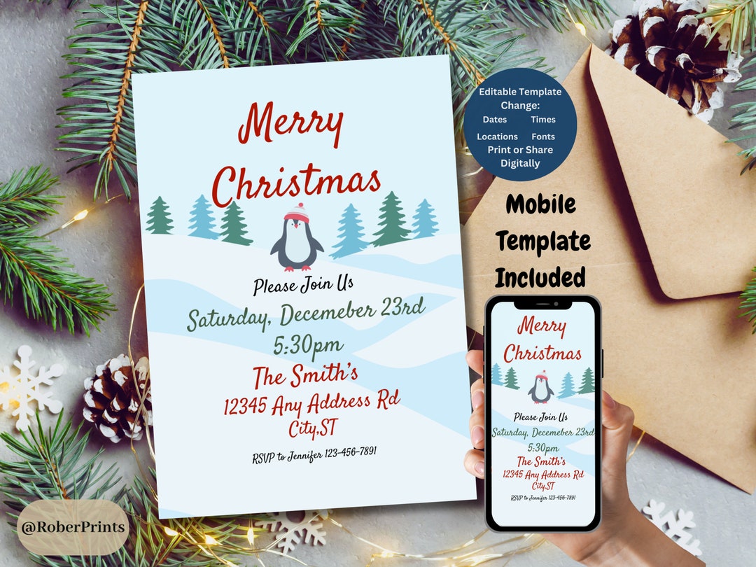 Editable Christmas Invitation, Printable Christmas Invitation, Digital ...