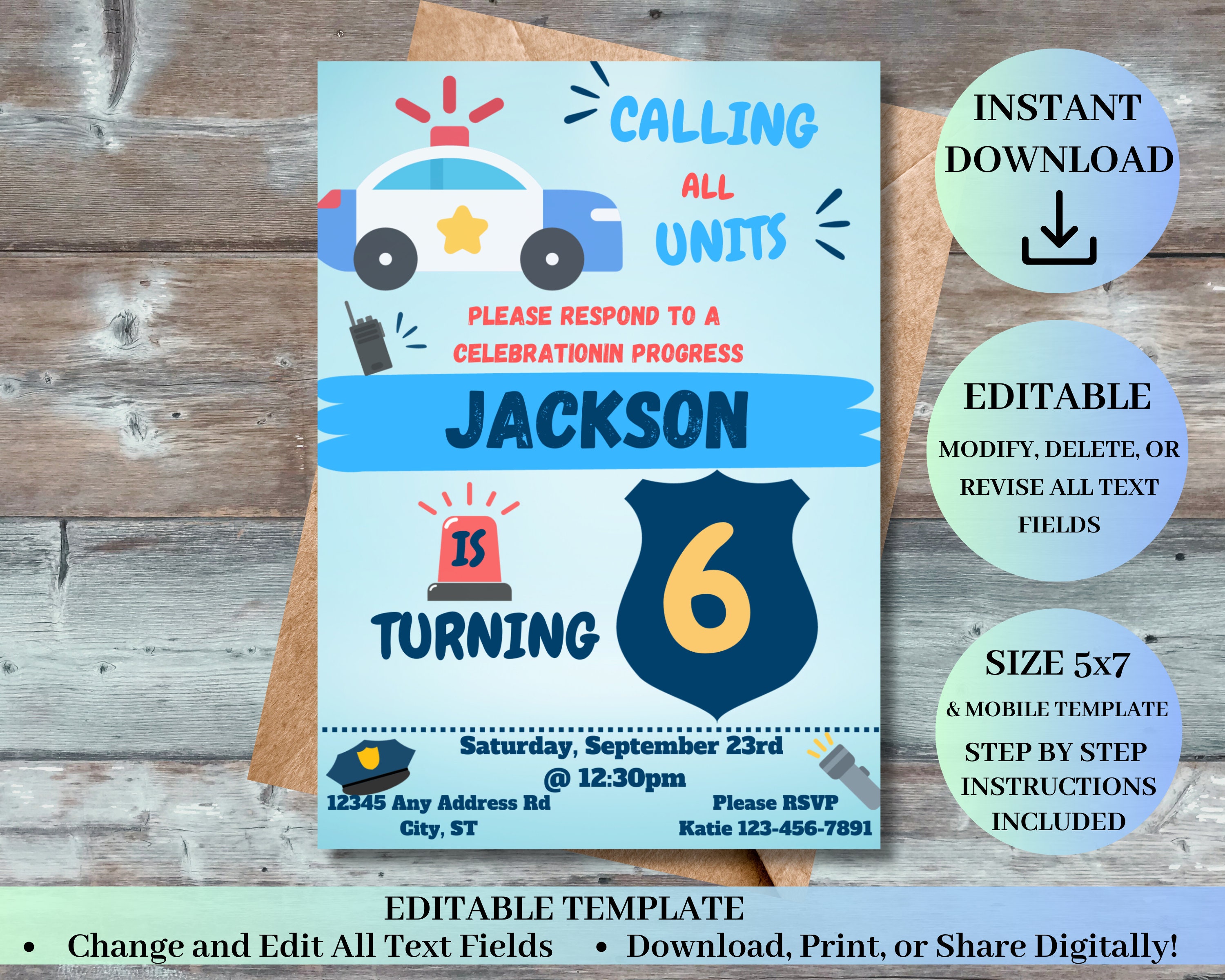 Editable Police Invitation, Police Birthday Invitation, Police Officer ...