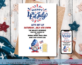 Editable 4th of July Invitation, July 4th Party Invite, July Fourth ...