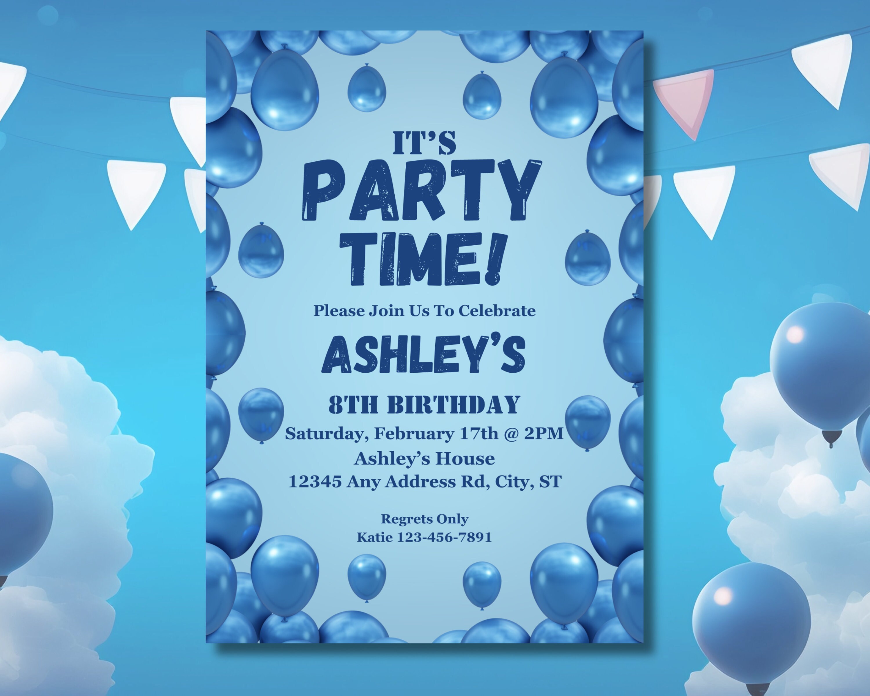 Editable Birthday Invitation, Balloon Birthday Invite, Digital Birthday ...