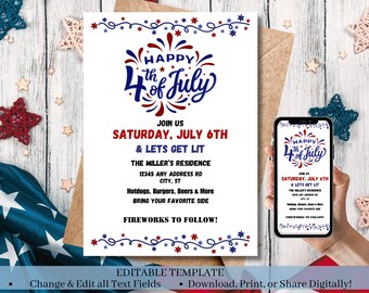 Editable 4th of July Invitation, July 4th Party Invite, July Fourth ...