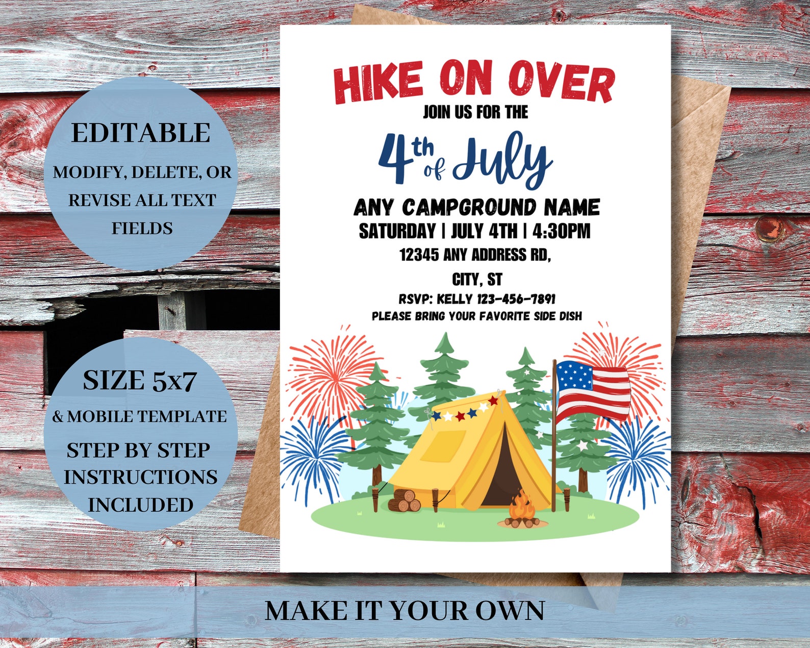 Editable Campground Invite, 4th of July Invite, July 4th, Editable ...