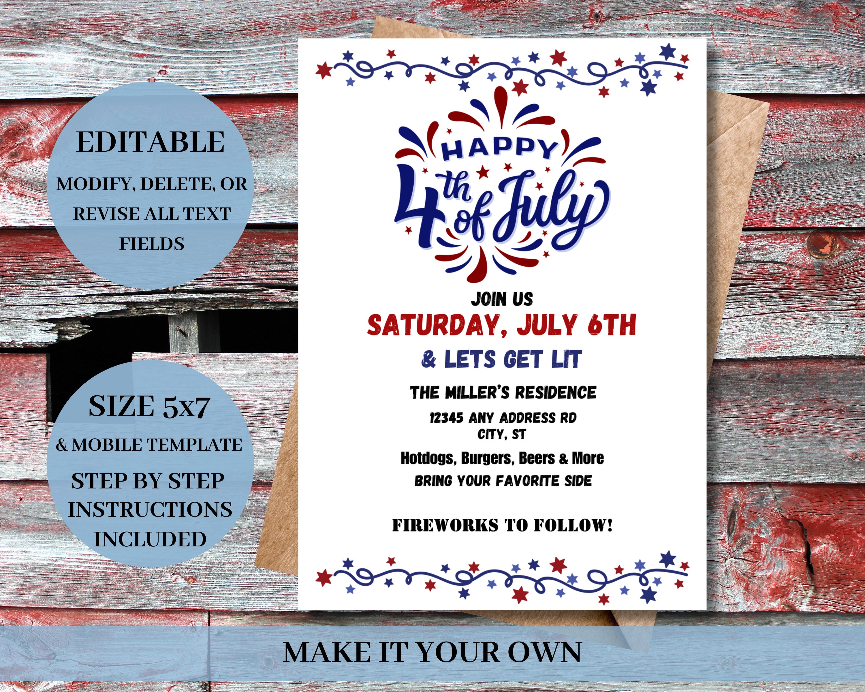 Editable 4th of July Invitation, July 4th Party Invite, July Fourth ...