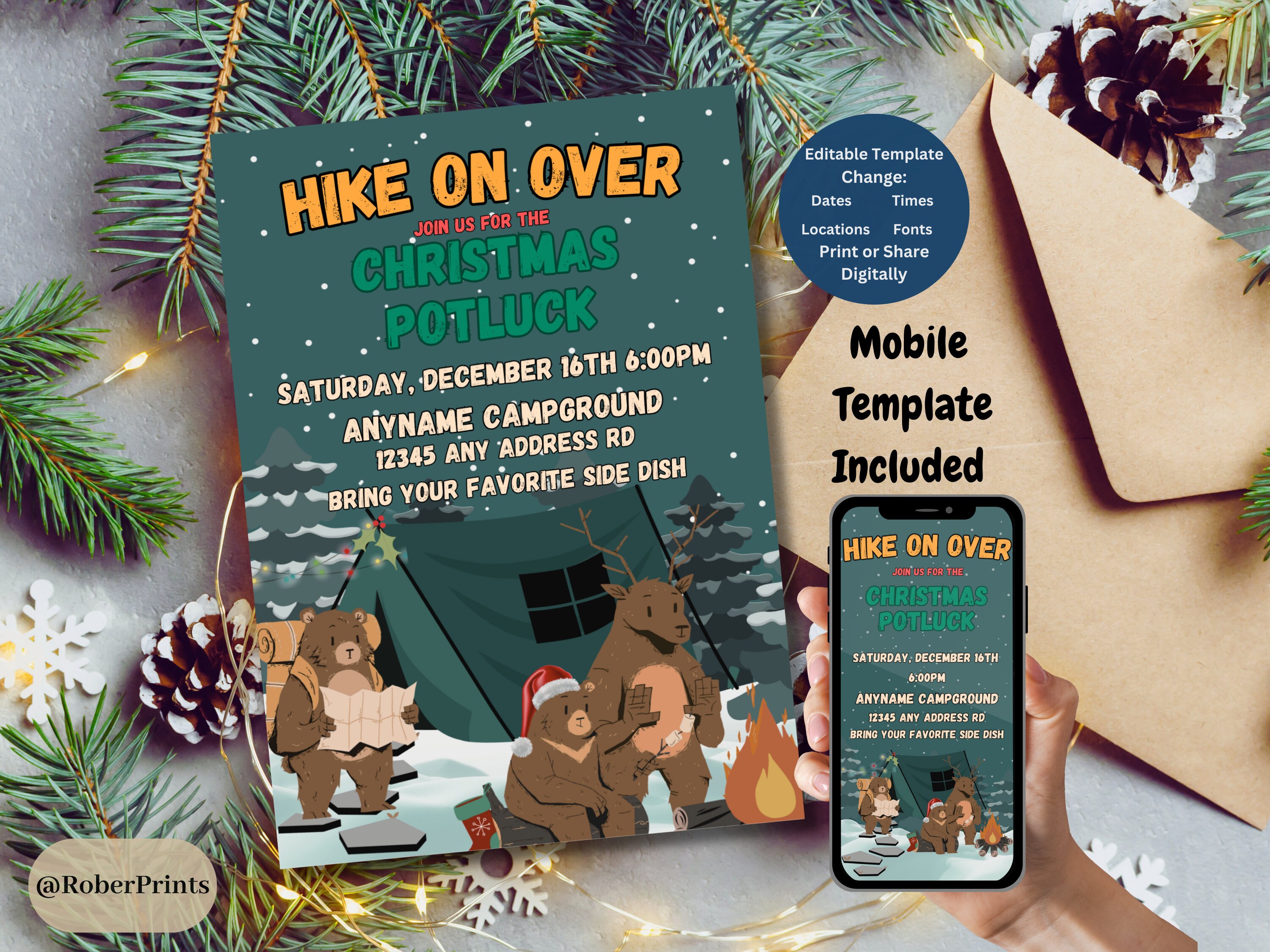 Editable Christmas Campground Invitation, Christmas Camping Invite ...