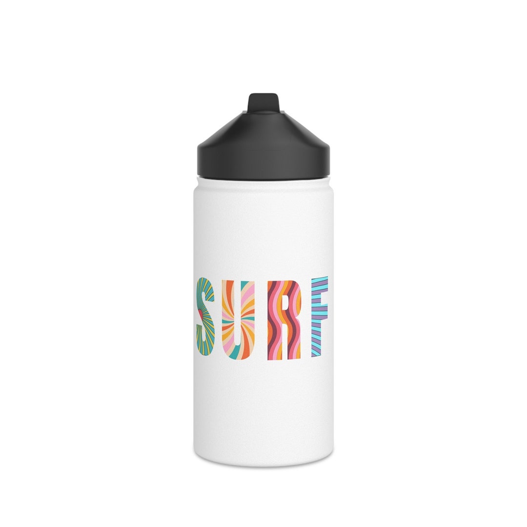 Surf Water Bottle, Surf Retro Design Lettering, Stocking Stuffer ...