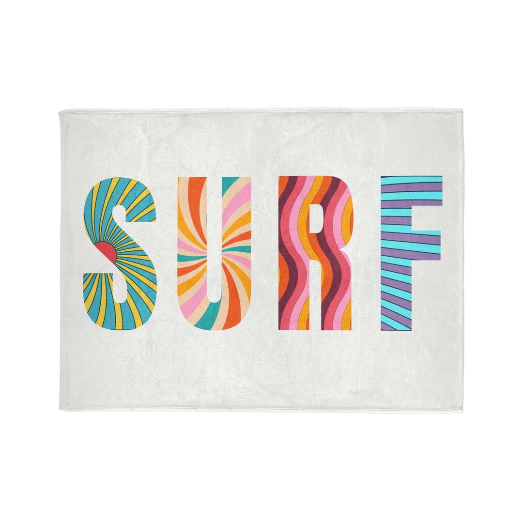 SURF RETRO Letters Design Blanket, Surfer Blanket, Surf Lover Cover ...