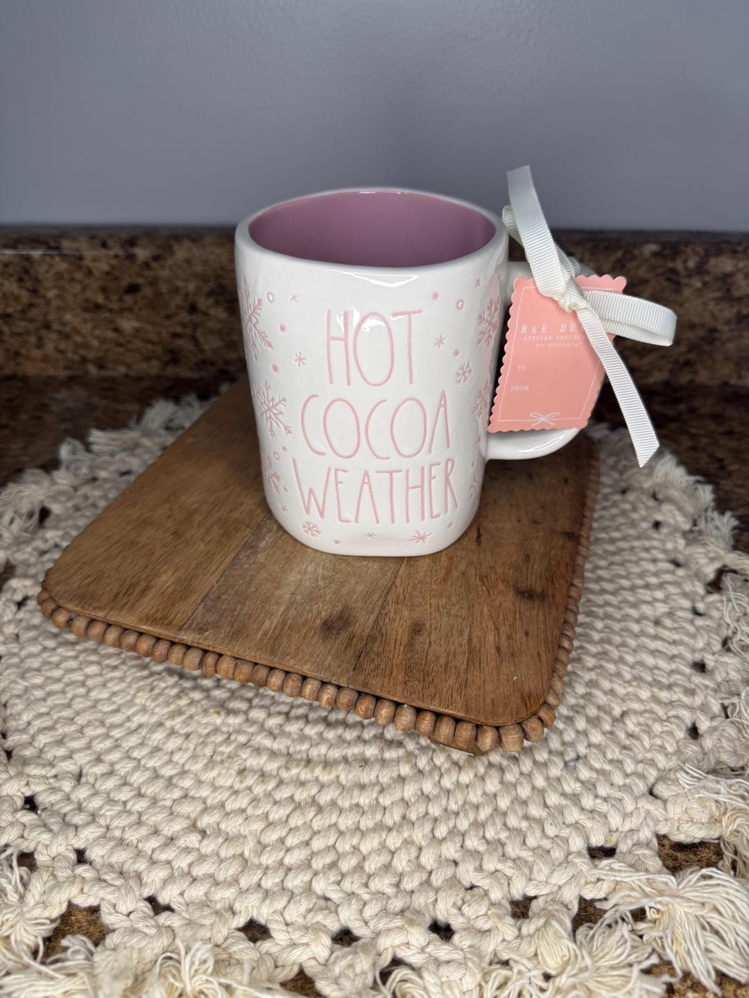 Rae Dunn "hot Cocoa Weather " Mug With Snowflakes Pink and White NWT - Etsy