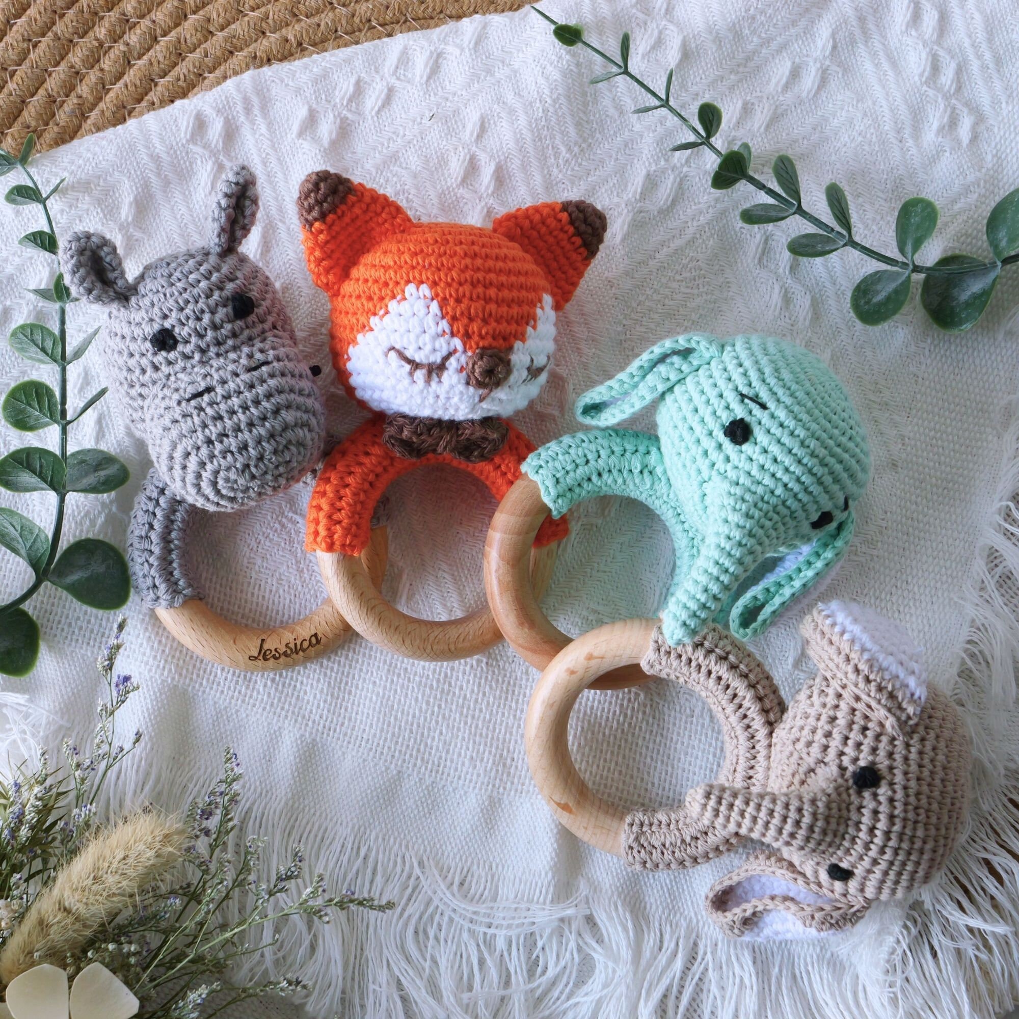 Personalized Animal Rattle,custom Baby Name Rattle,baby Crochet Rattle ...