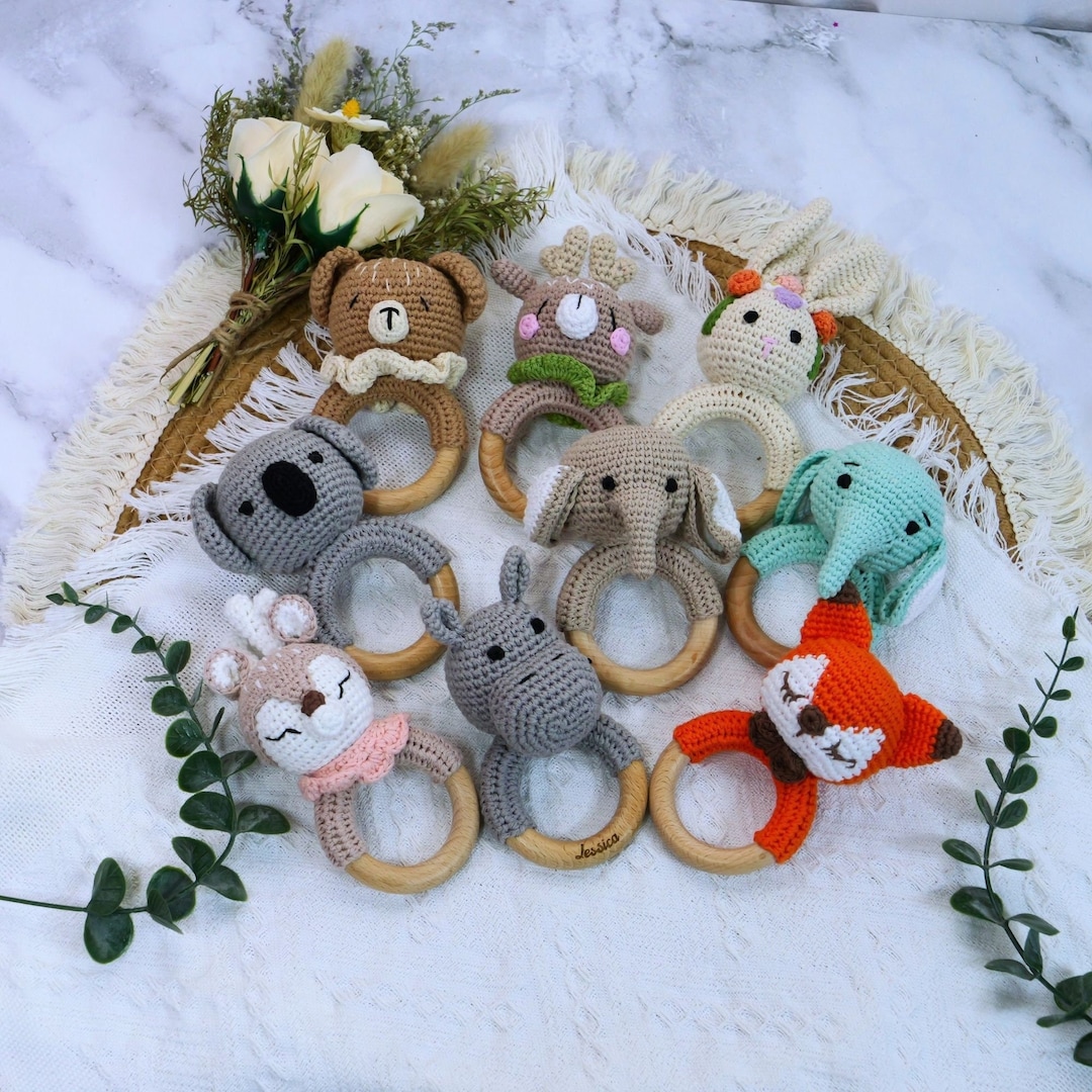 Personalized Animal Rattle,custom Baby Name Rattle,baby Crochet Rattle ...