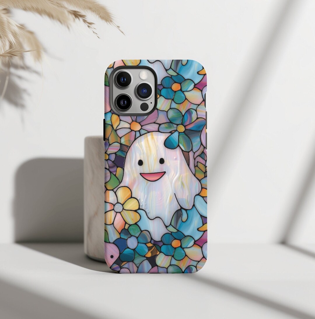 Cute Ghost Stained Glass Print, Floral Halloween, 3D Illusion Phone ...