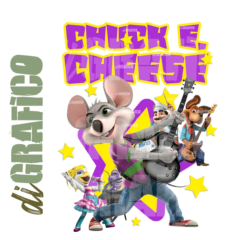 Chuck E Cheese Digital T-shirt Design, Rock, High Quality, Sublimation ...