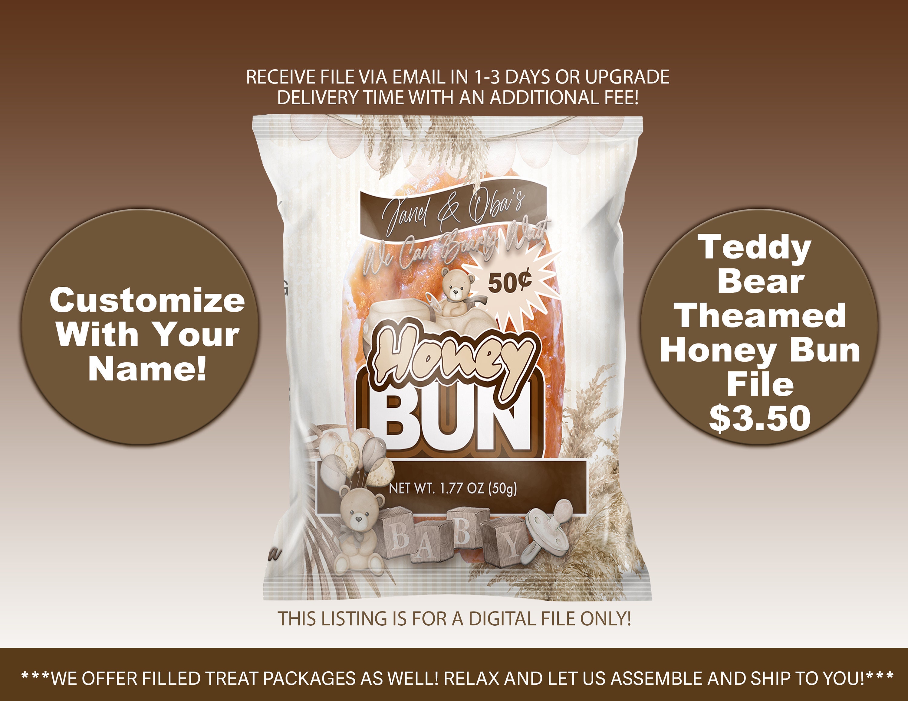 Custom Teddy Bear Themed Honey Bun File - Etsy