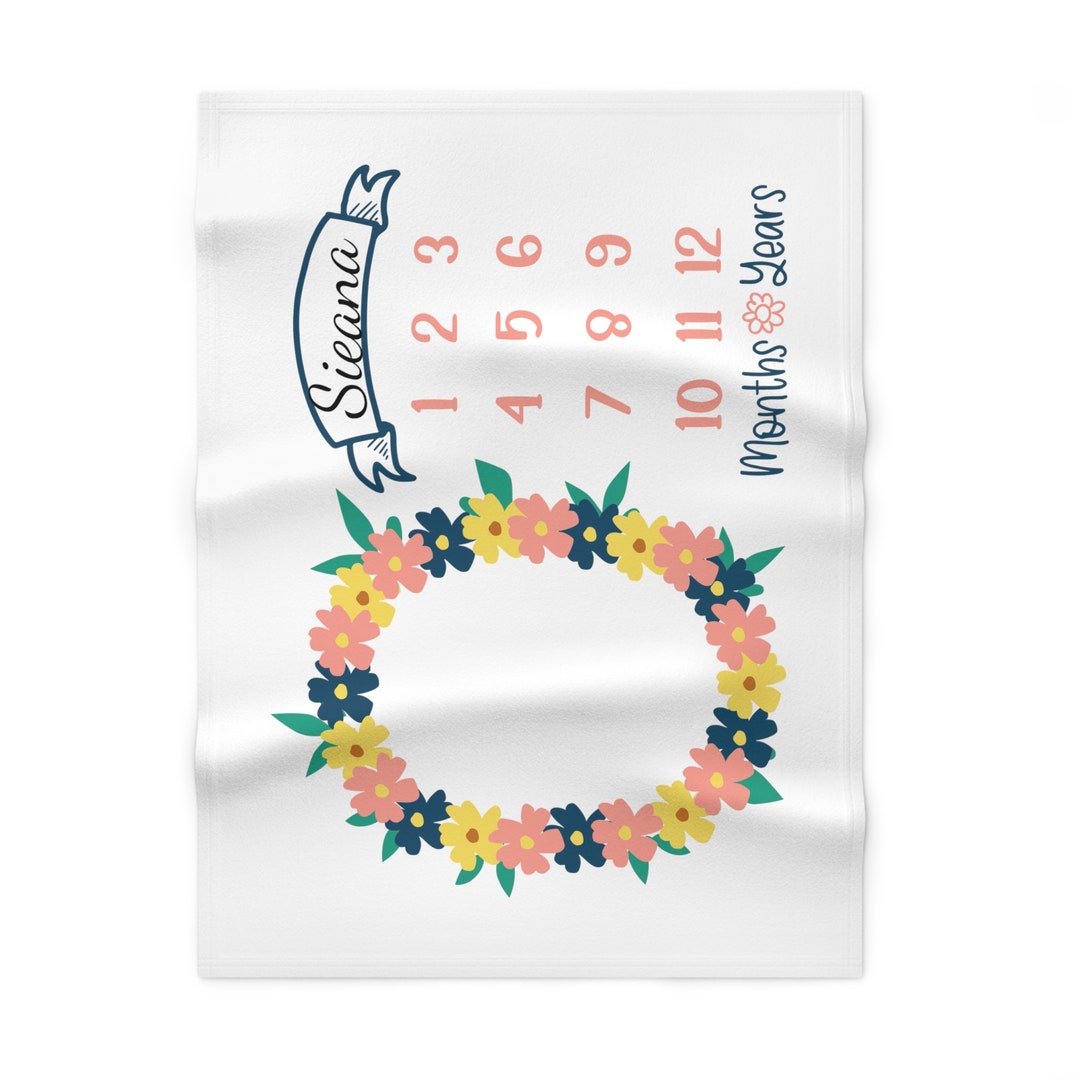 Floral Milestone Blanket for Babies, Monthly Growth Tracker, Floral ...