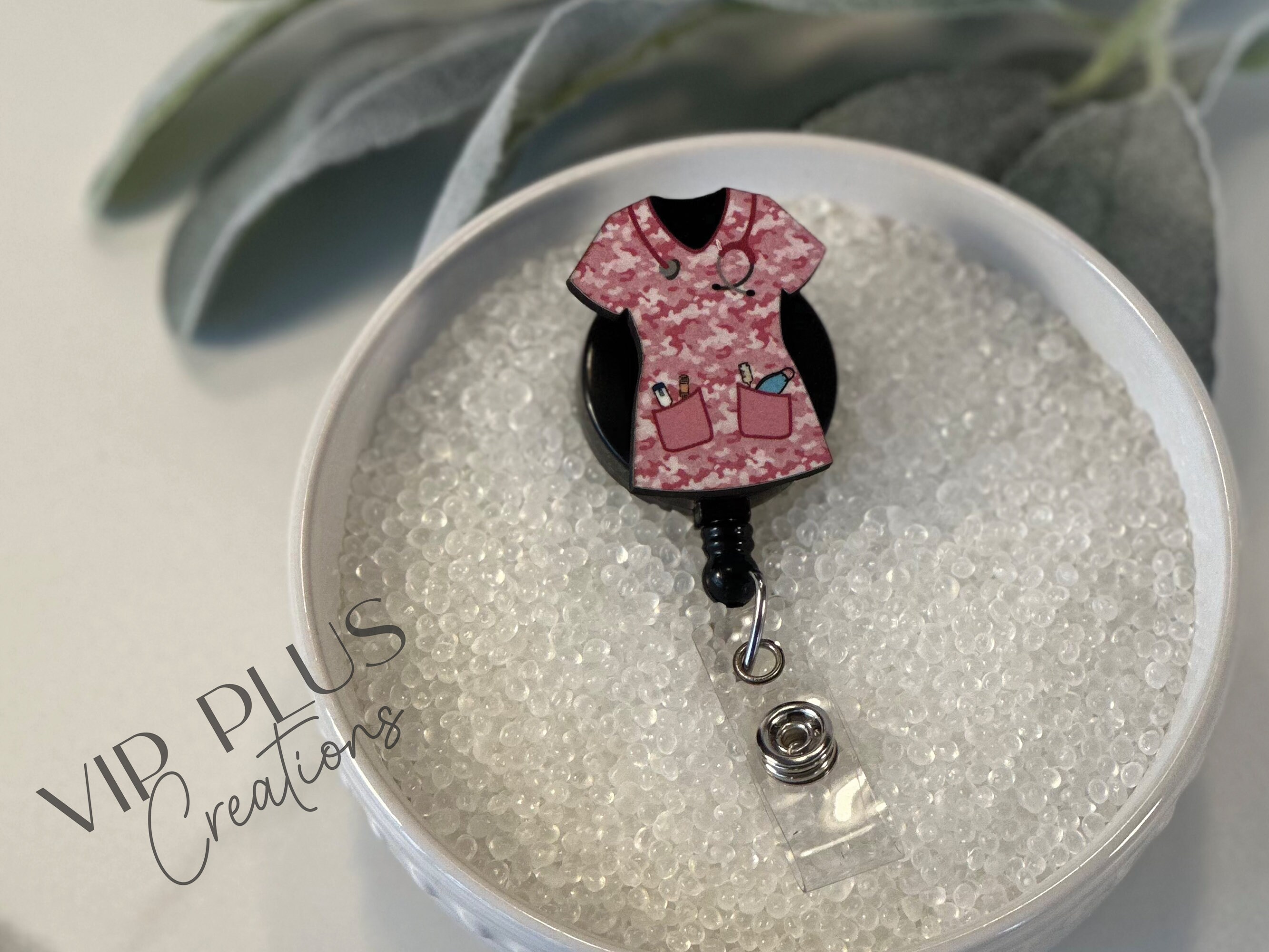 Pink Camouflage Scrub Top Badge Reels, Hospital ID Badge Reel, Honey ...