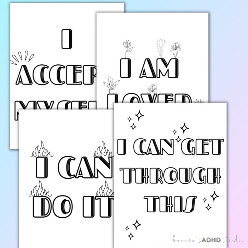 Printable Digital PDF Affirmation Coloring Pages - Etsy